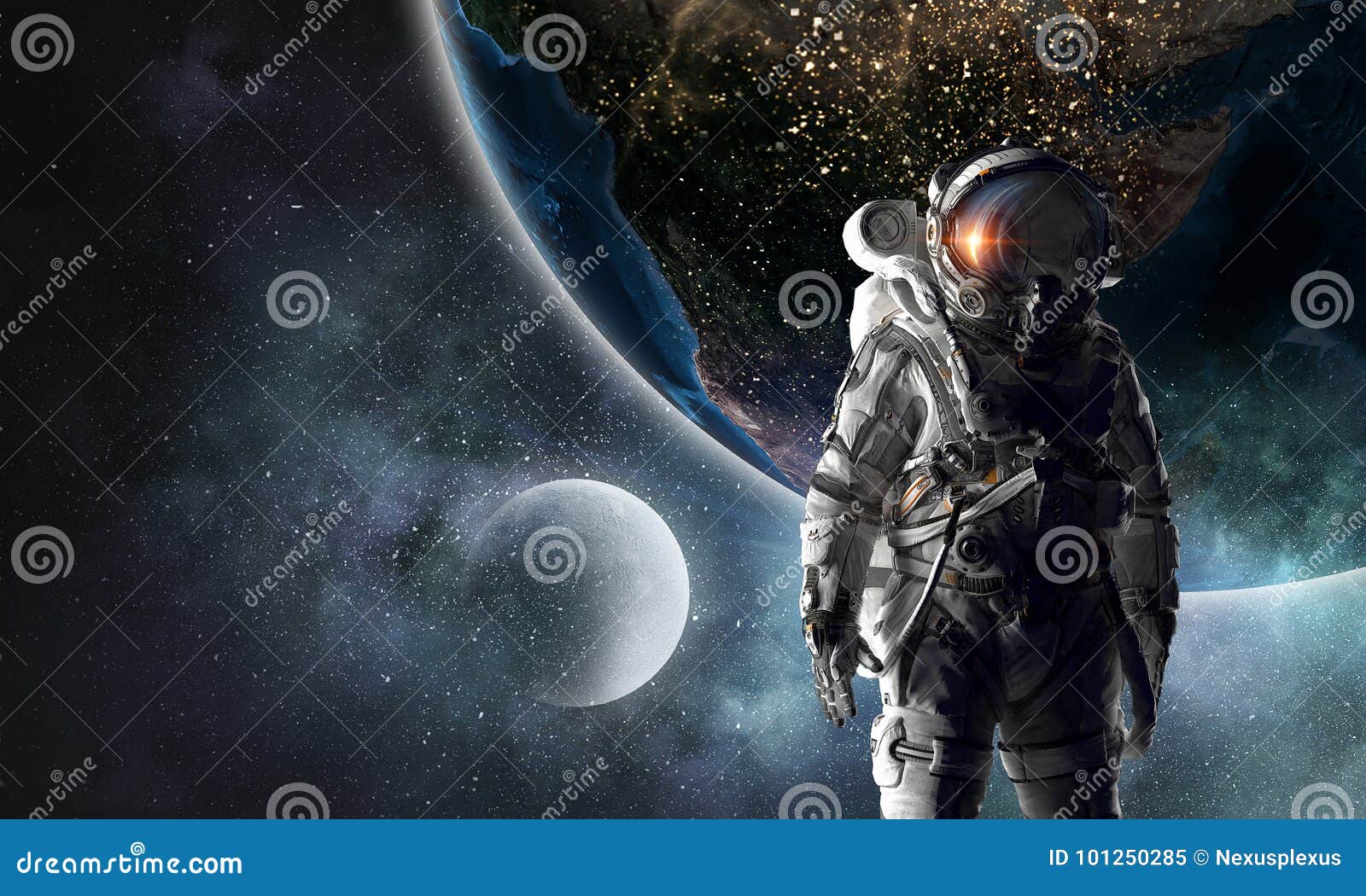 Astronaut Explorer in Space. Mixed Media Stock Image - Image of journey ...