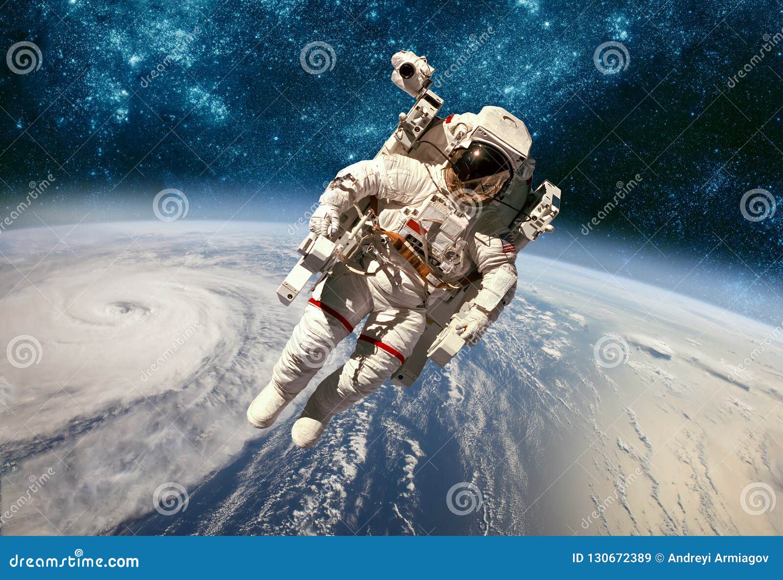 Astronaut, Space Stations In Orbit Of Planet Earth. Solar System Stock ...