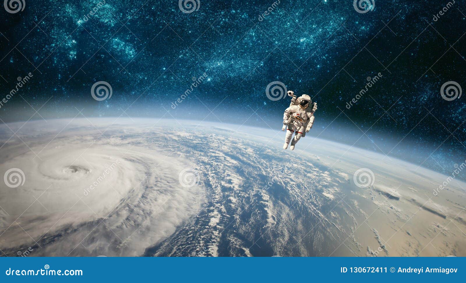 Astronaut in Outer Space Against the Backdrop of the Planet Eart Stock ...