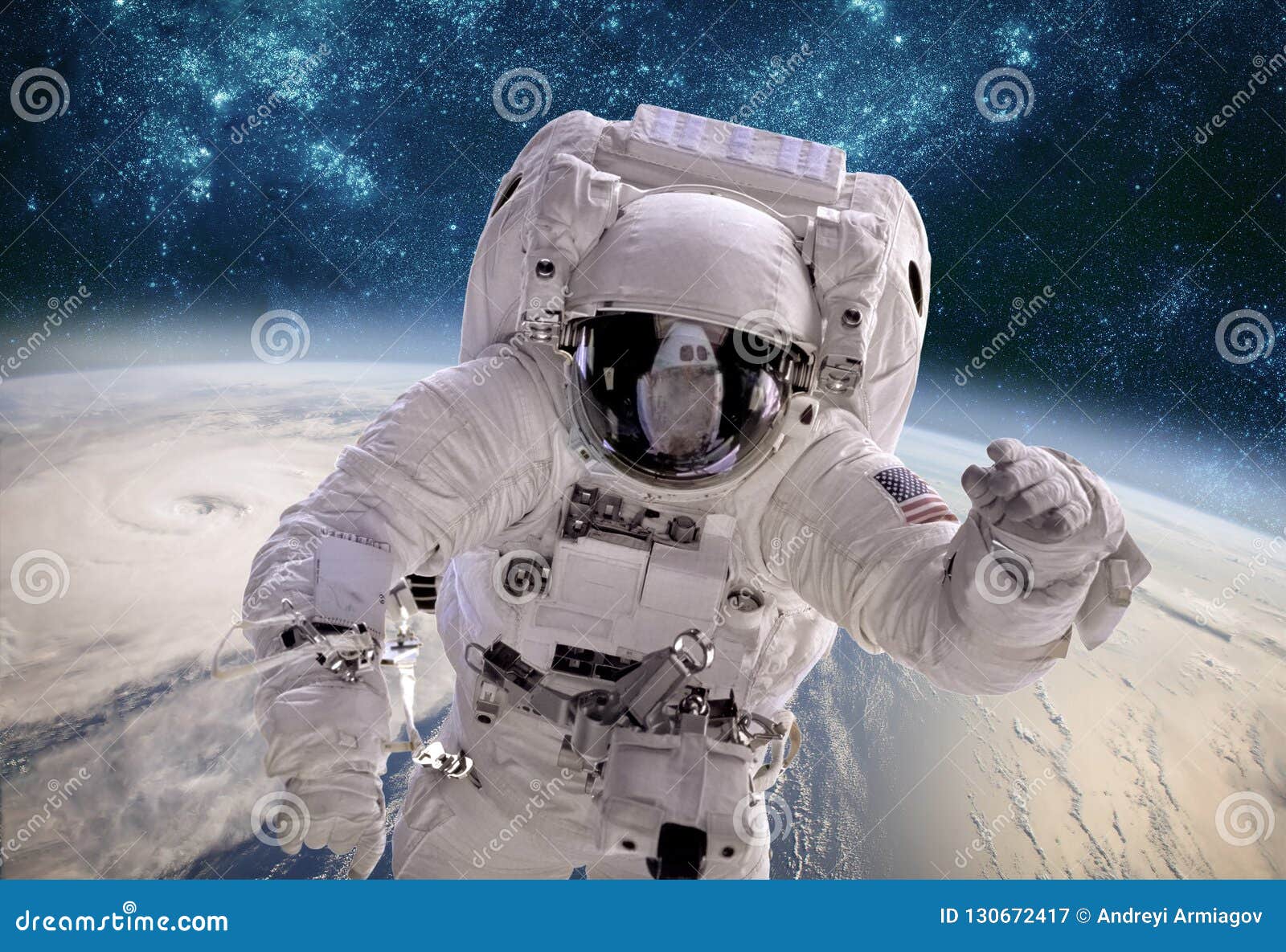 Astronaut in Outer Space Against the Backdrop of the Planet Eart Stock ...