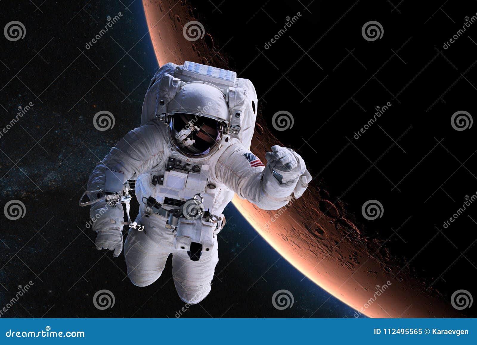 Astronaut in Outer Space on Background of the Mars. Stock Image - Image ...