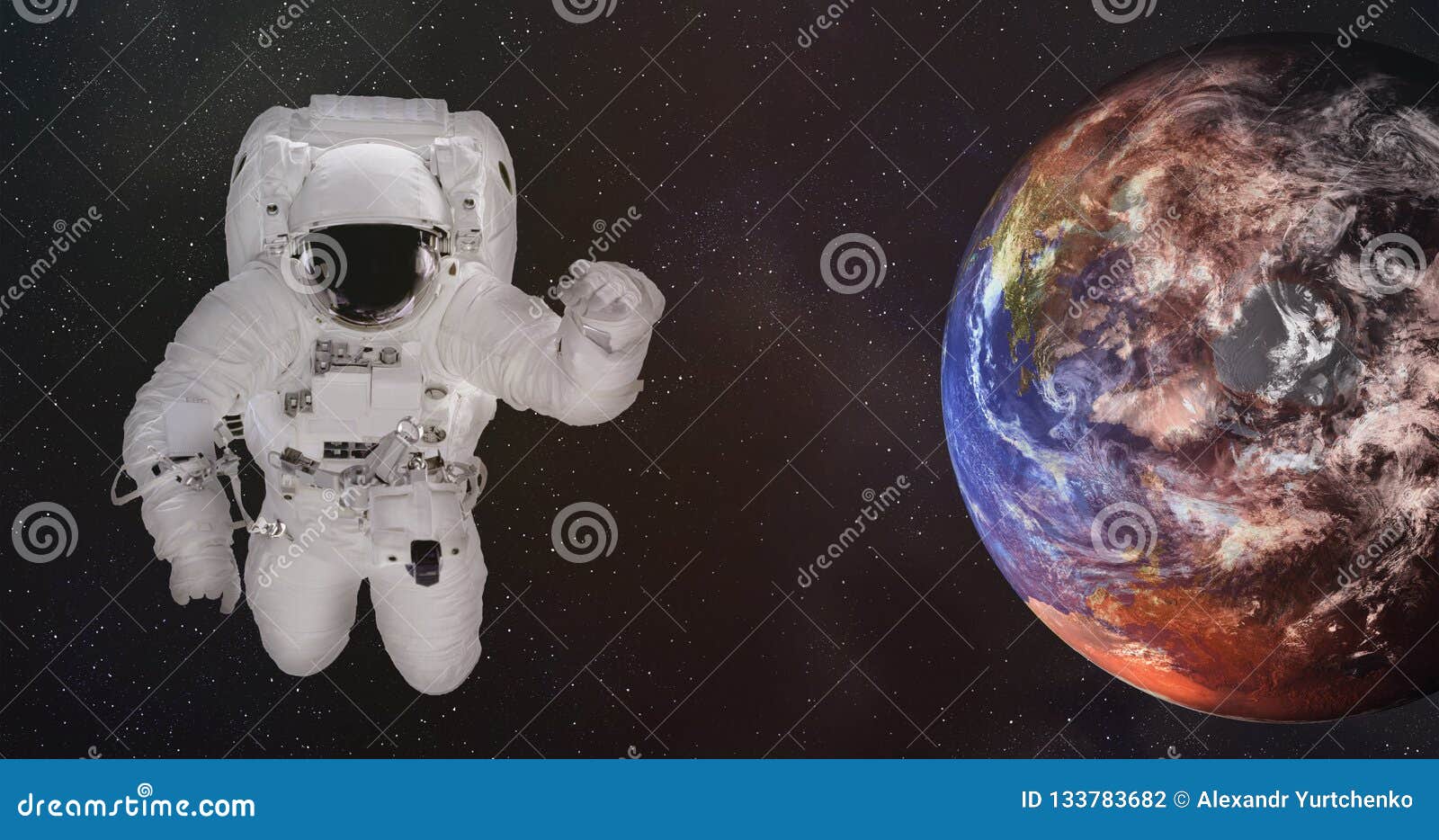 Astronaut In Outer Space With Dying Earth. Stock Photo - Image of ...