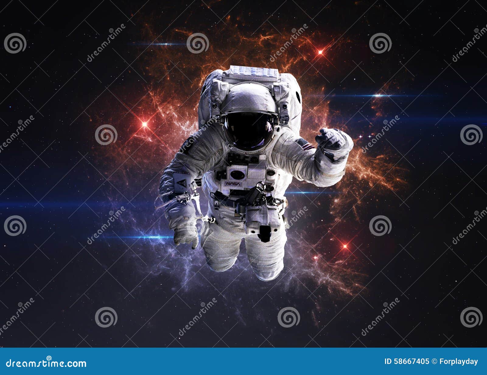 Astronaut in outer space stock image. Image of meteor - 58667405
