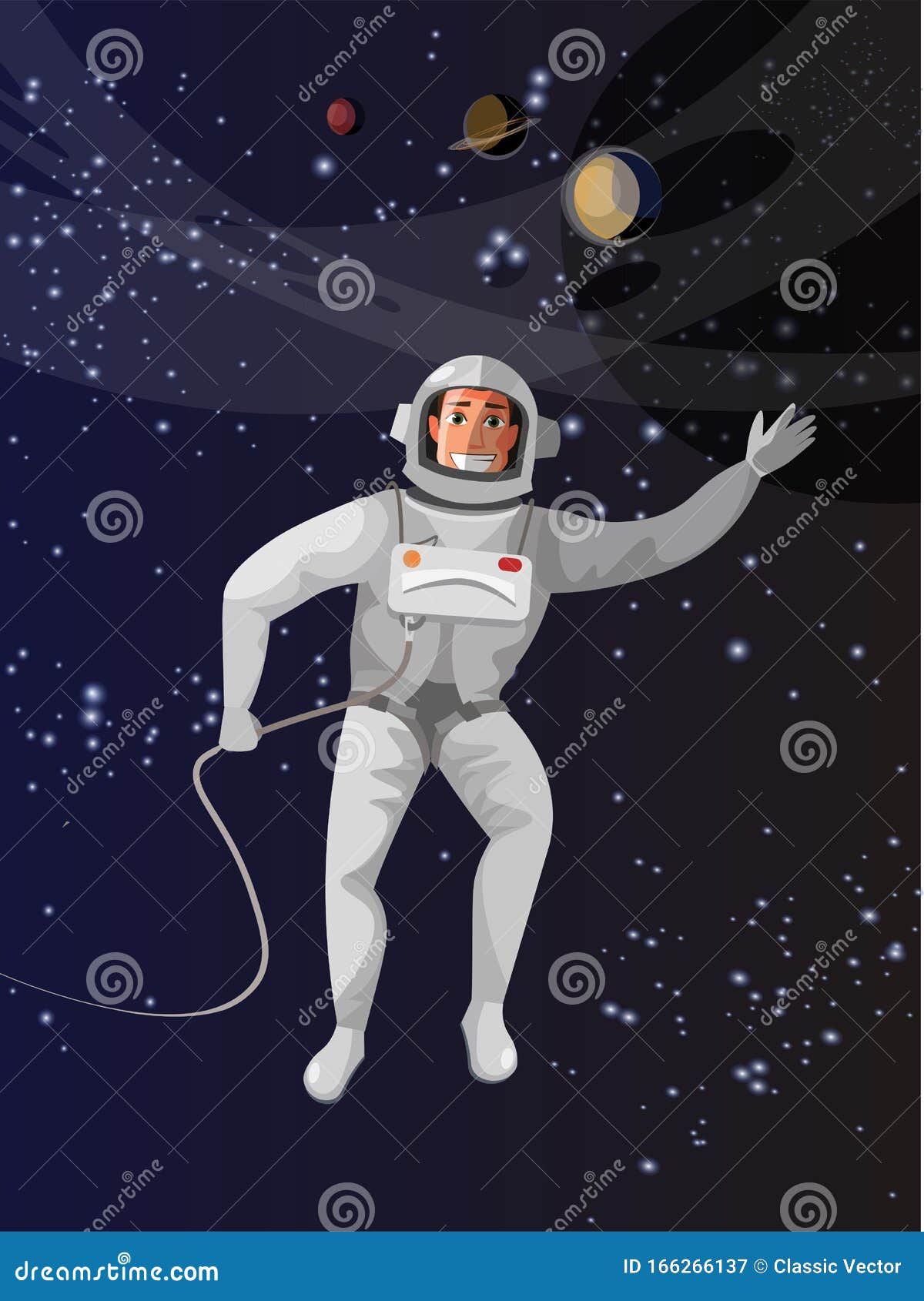 Young Cosmonaut Doing Physical Exercise. Cartoon Man Character Standing ...