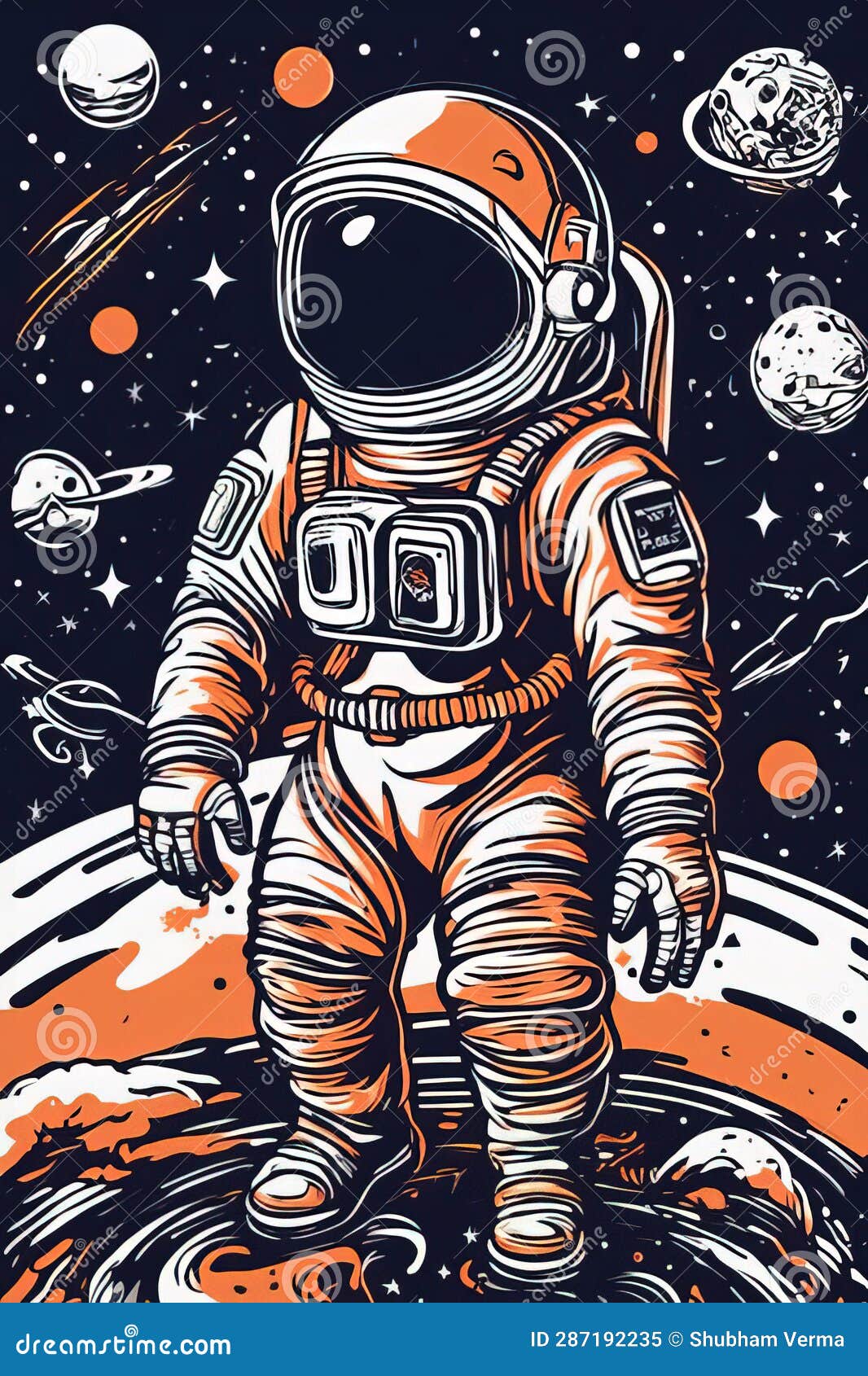 Astronaut in Outer Space. Hand Drawing Stock Illustration ...