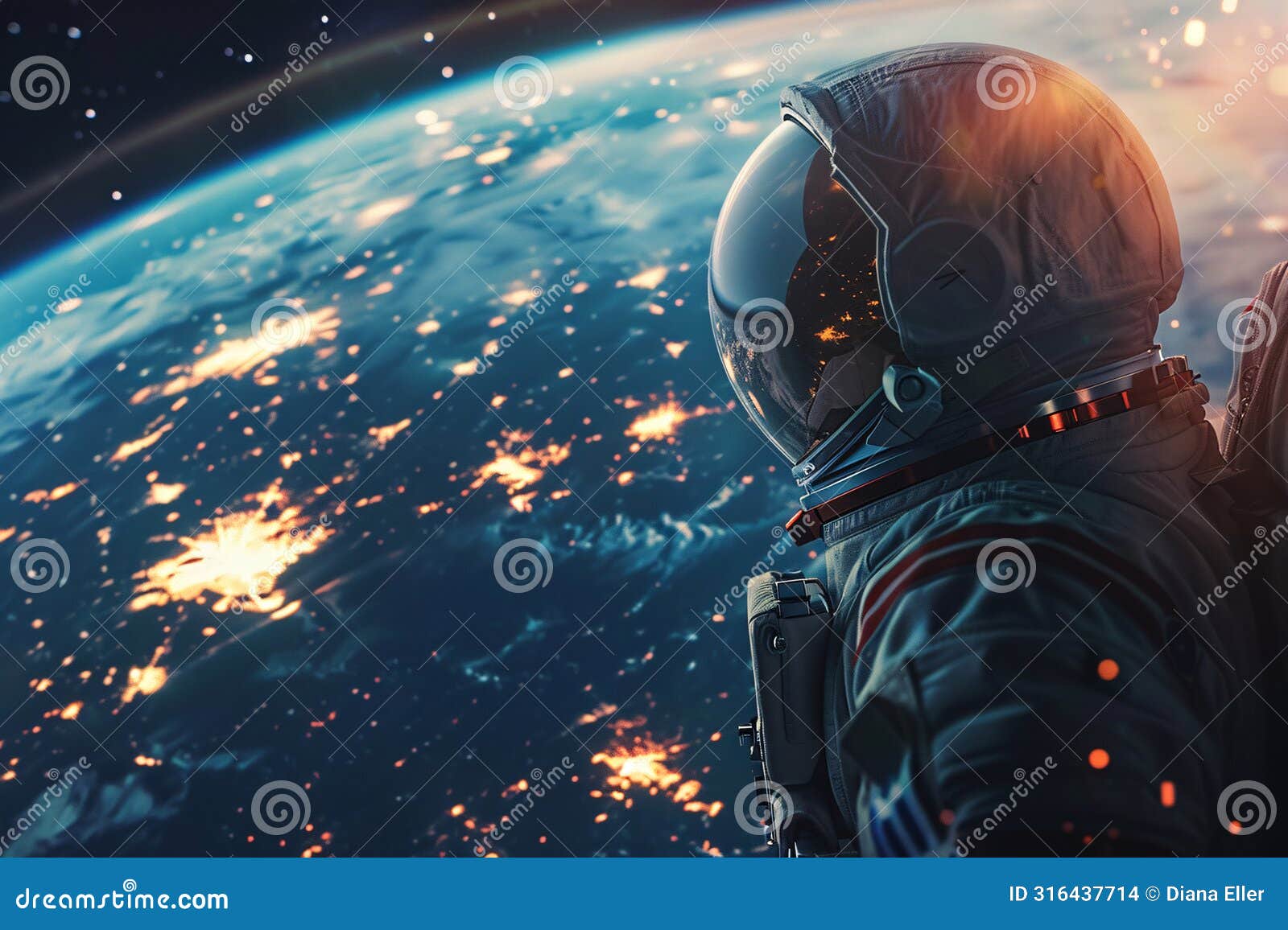 Astronaut in Outer Space Looking at the Earth and Stars Stock ...