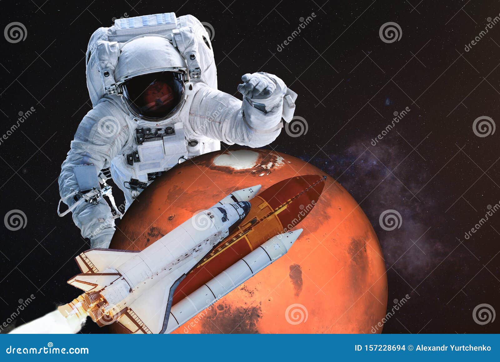 Astronaut in Outer Space Near Mars Planet of Solar System Stock Photo ...
