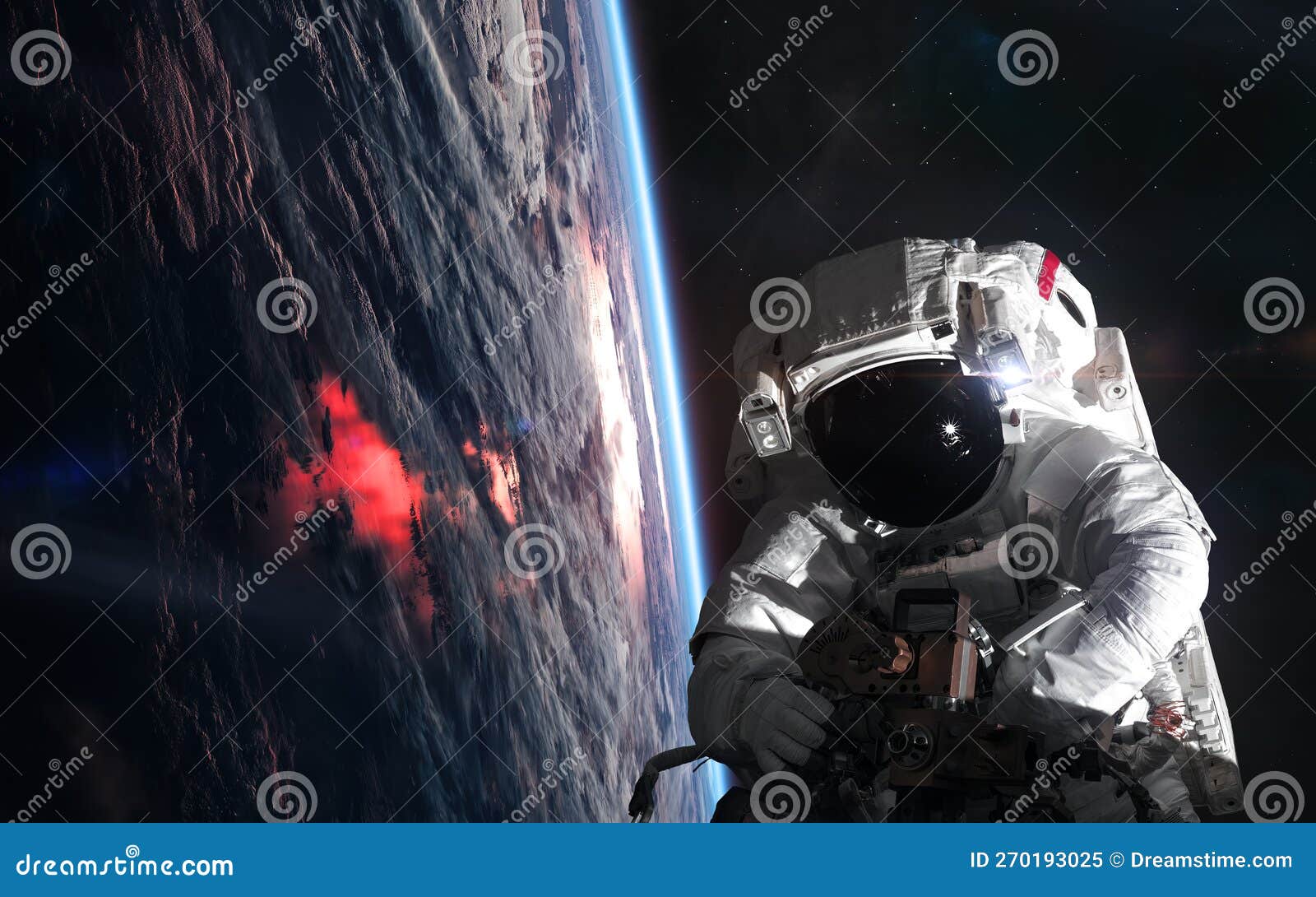 Astronaut Orbiting Planet Earth. Solar System Royalty-Free Stock Image ...