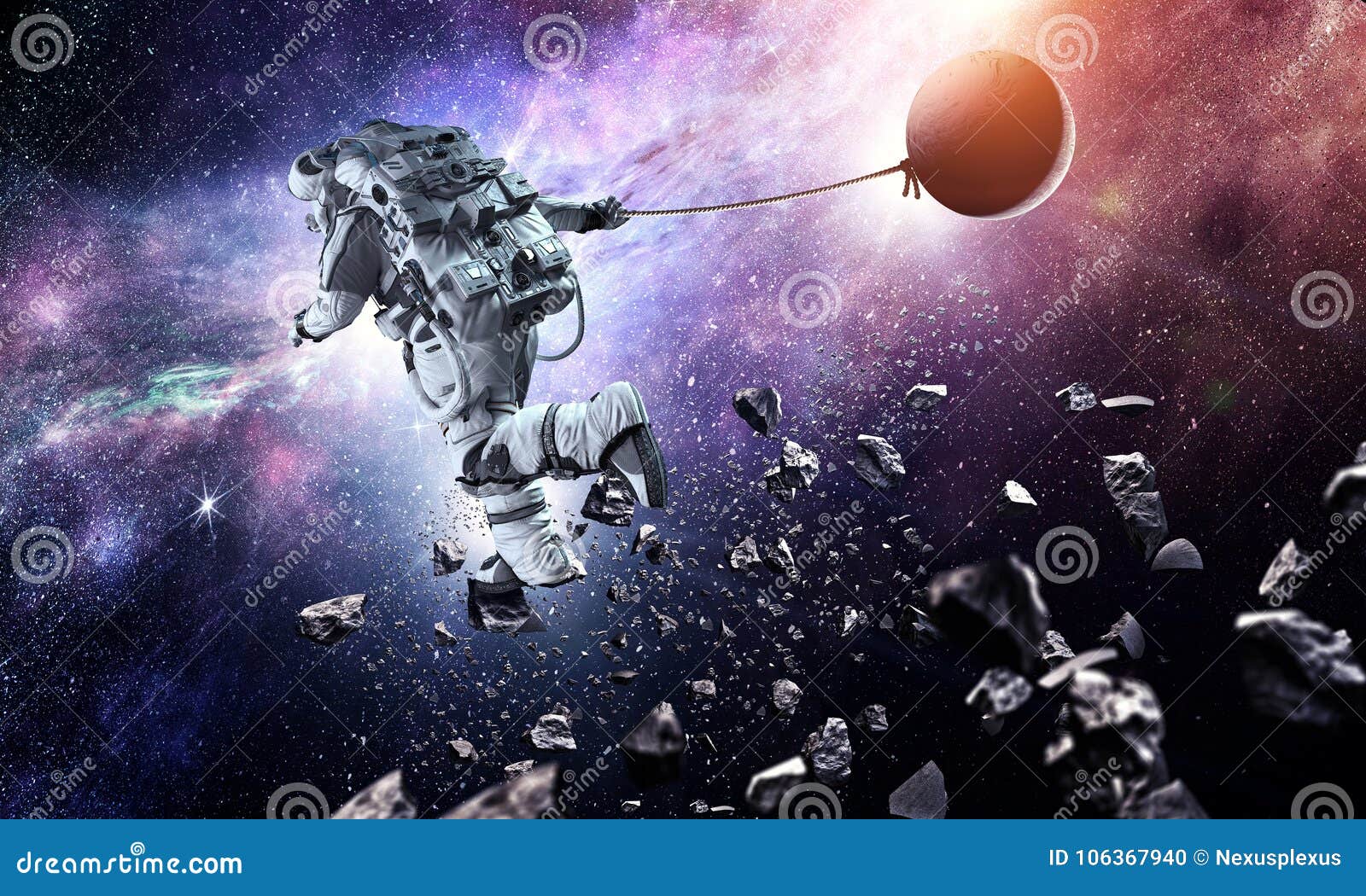 Fantasy Image with Spaceman Catch Planet. Mixed Media Stock Photo ...