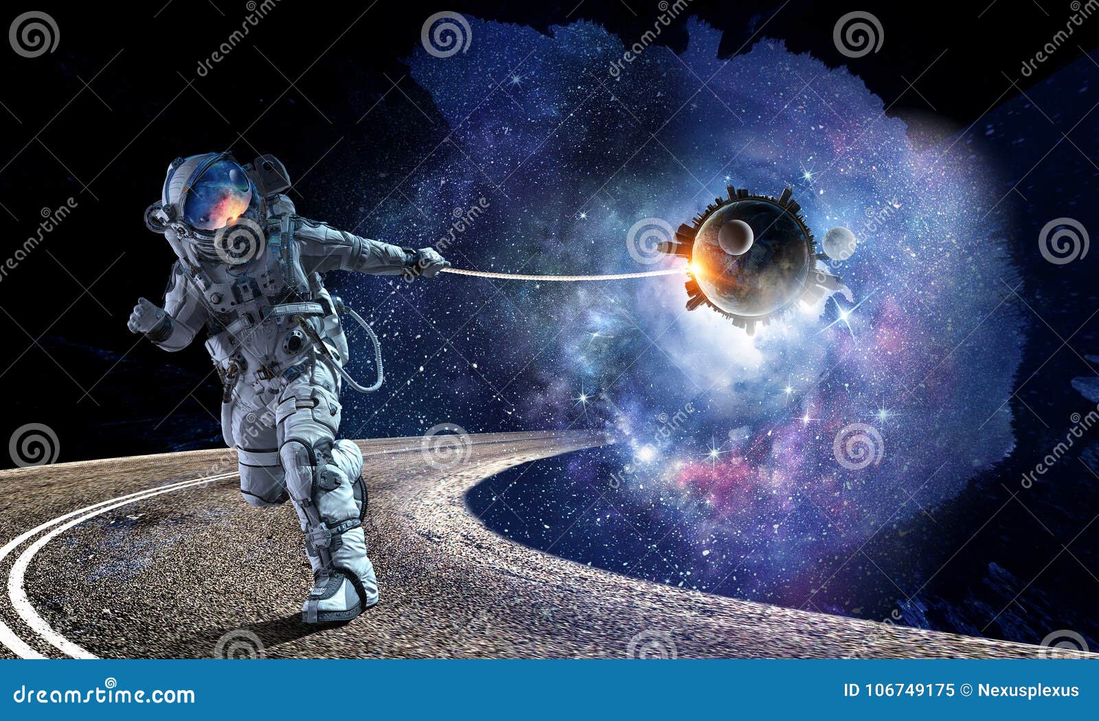 Fantasy Image with Spaceman Catch Planet. Mixed Media Stock ...