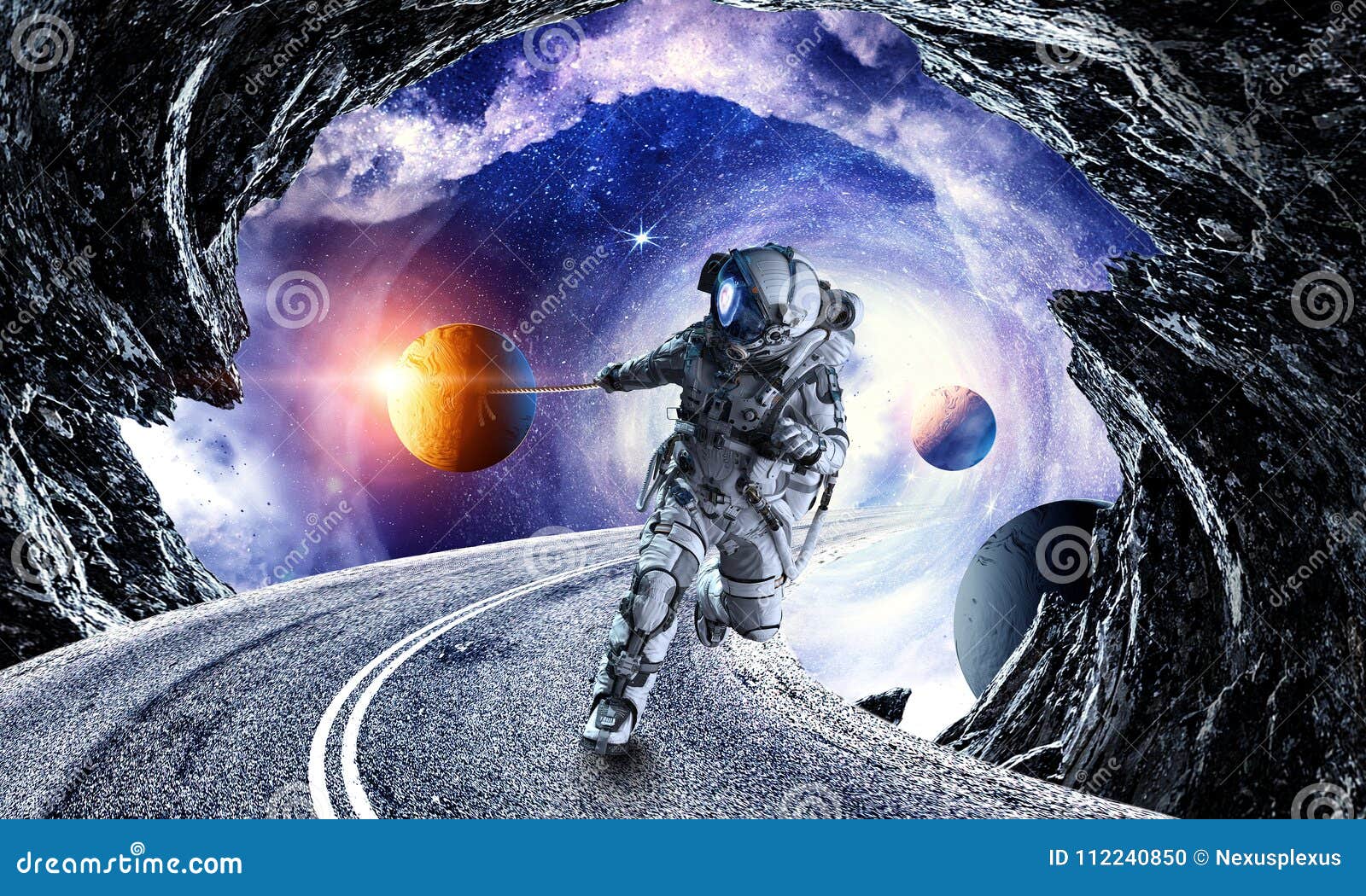Fantasy Image with Spaceman Catch Planet. Mixed Media Stock Photo ...