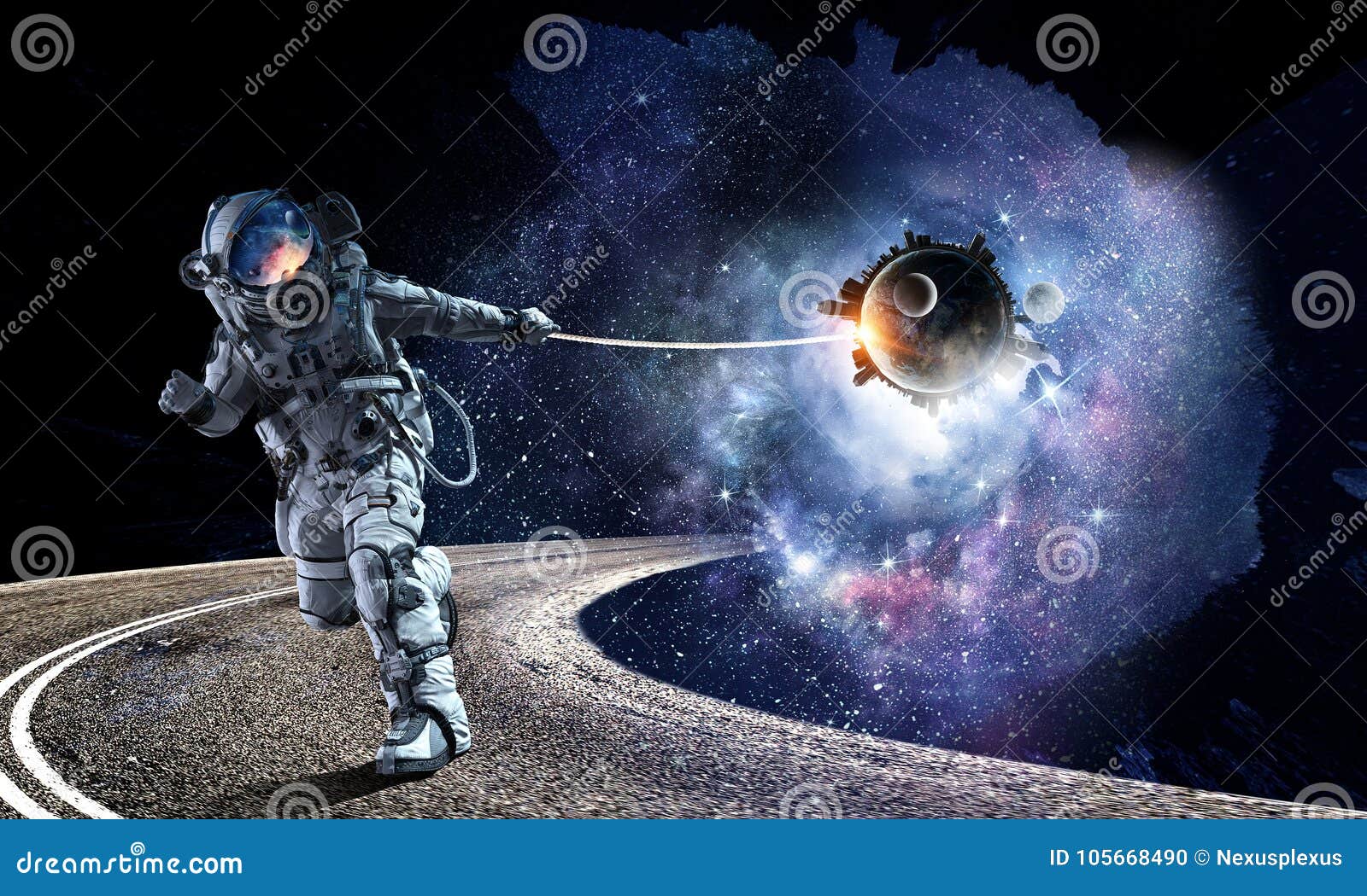 Fantasy Image with Spaceman Catch Planet. Mixed Media Stock Photo ...