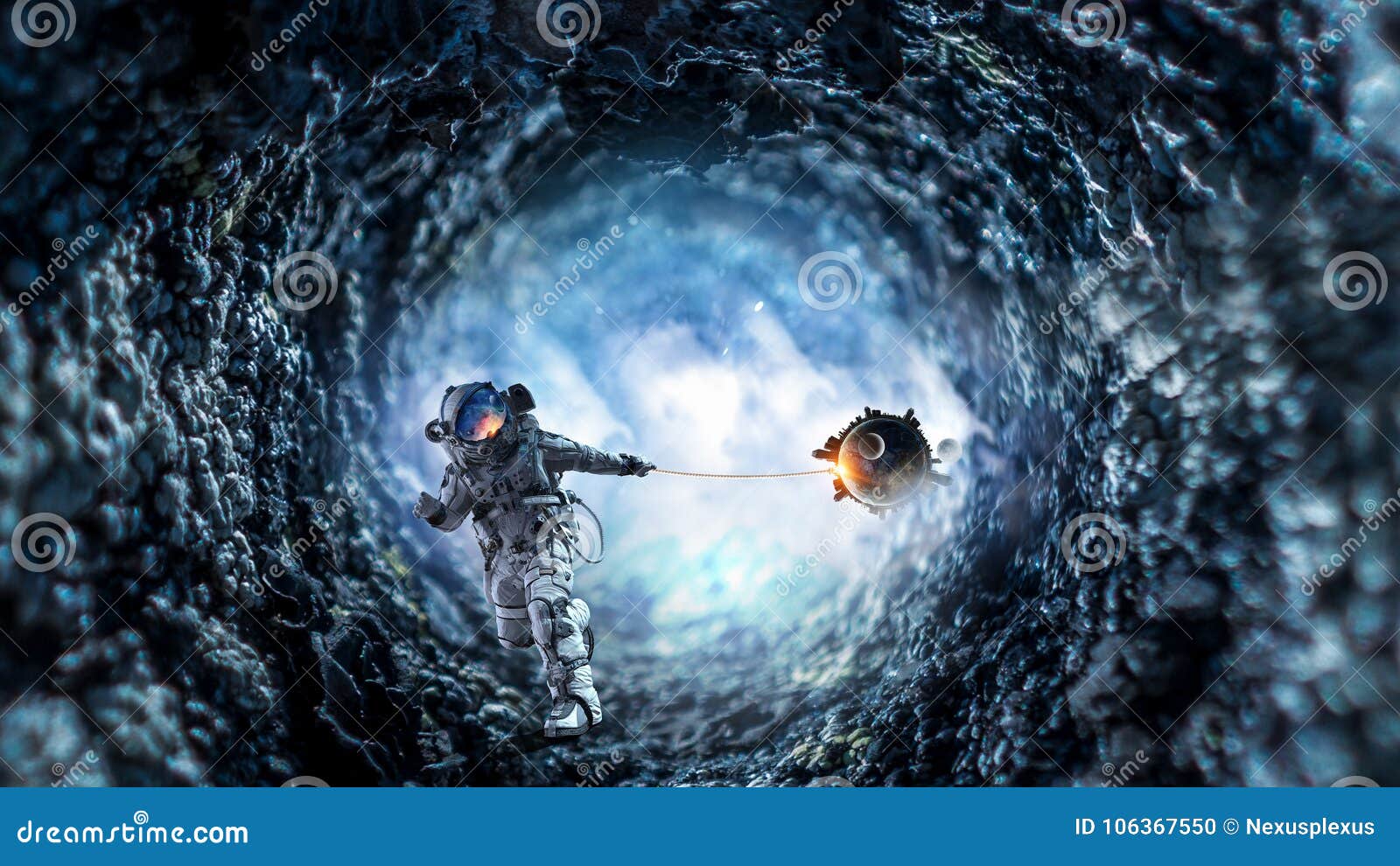 Fantasy Image with Spaceman Catch Planet. Mixed Media Stock Photo ...