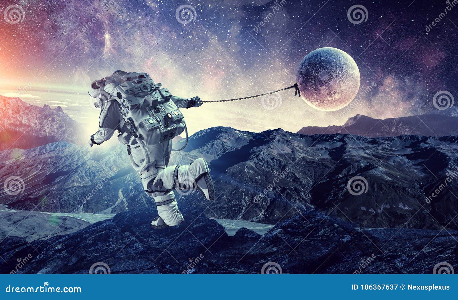 Fantasy Image with Spaceman Catch Planet. Mixed Media Stock Image ...