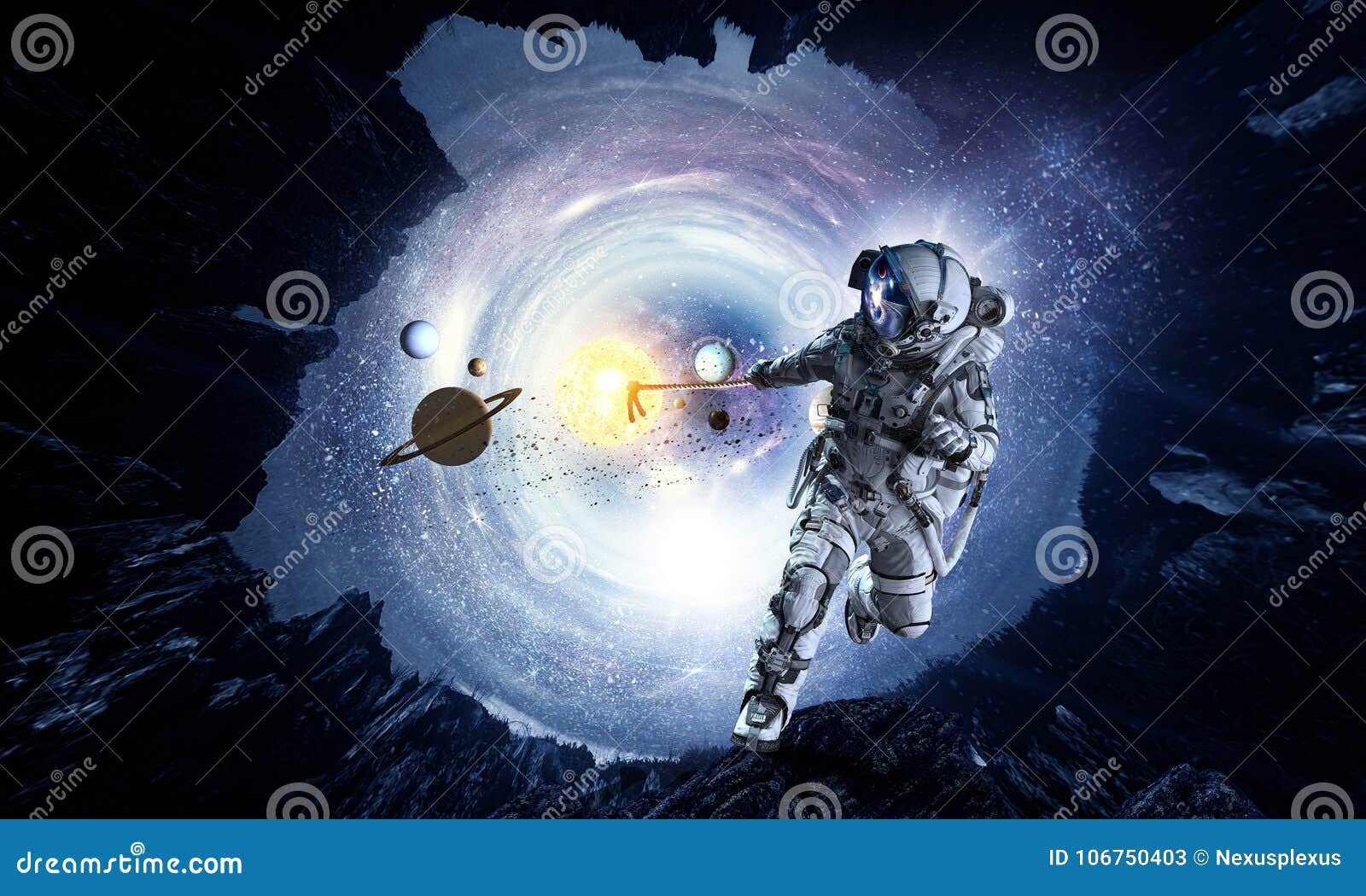 Fantasy Image with Spaceman Catch Planet. Mixed Media Stock ...