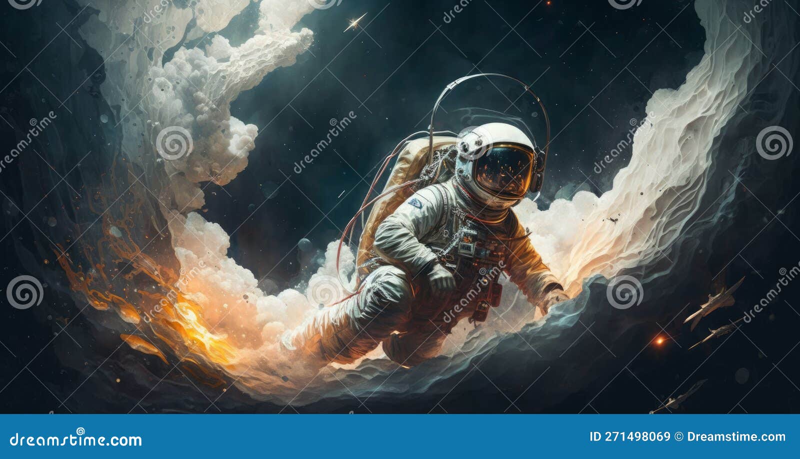 Astronaut in Outer Space. Science Fiction Art Stock Illustration ...