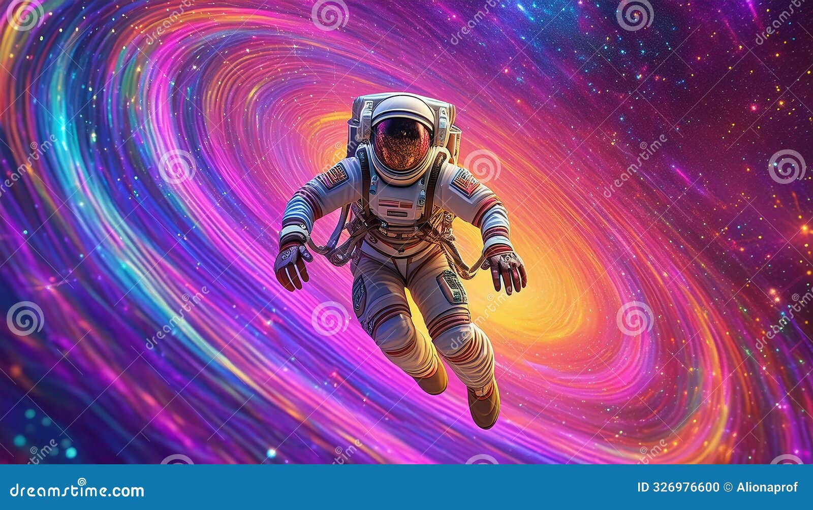 Spaceman In Spacesuit Repairing Solar Panels In Void Of Outer Space ...