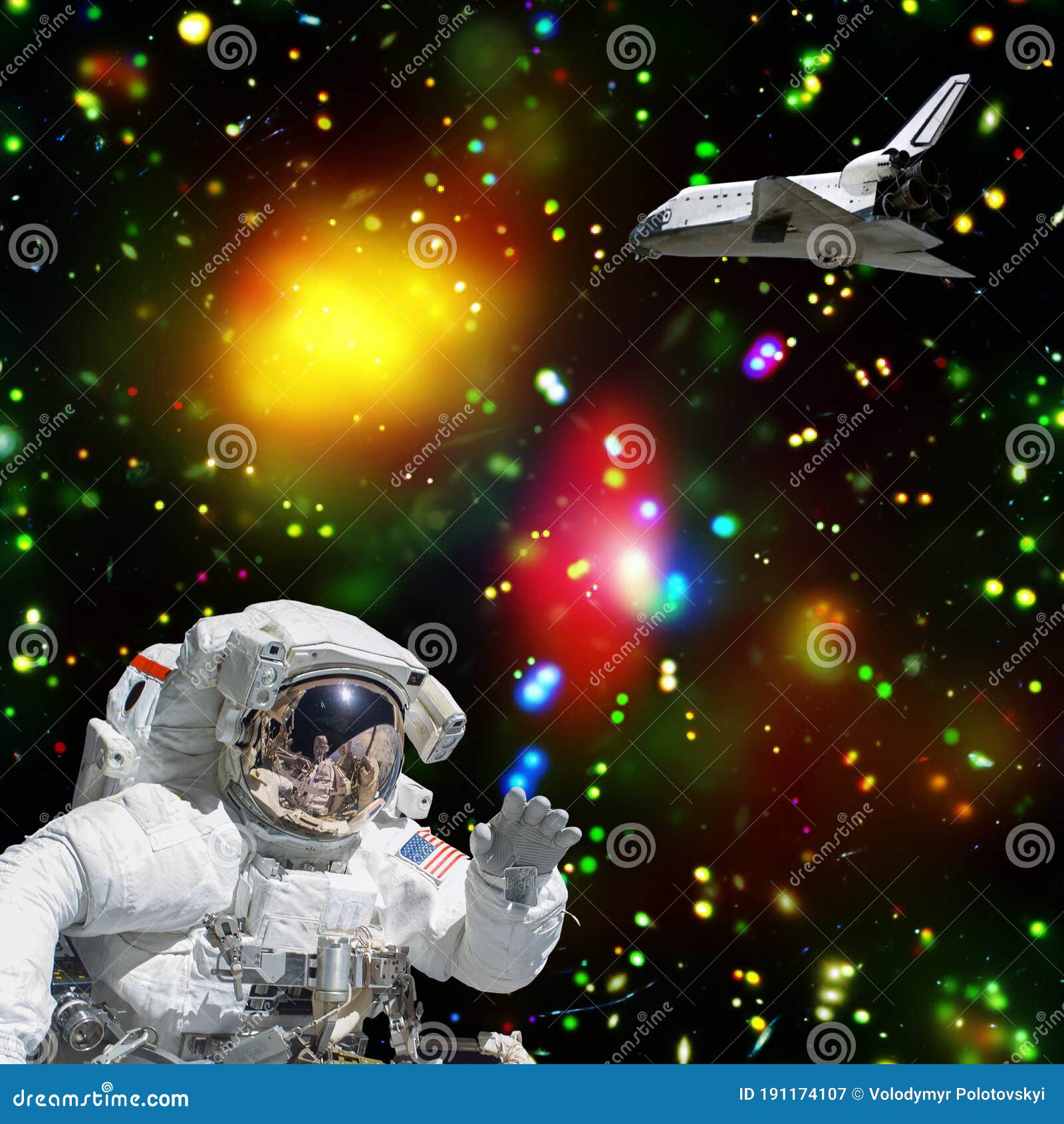 Astronaut in Outer Space. Shuttle on the Backdrop Stock Image - Image ...