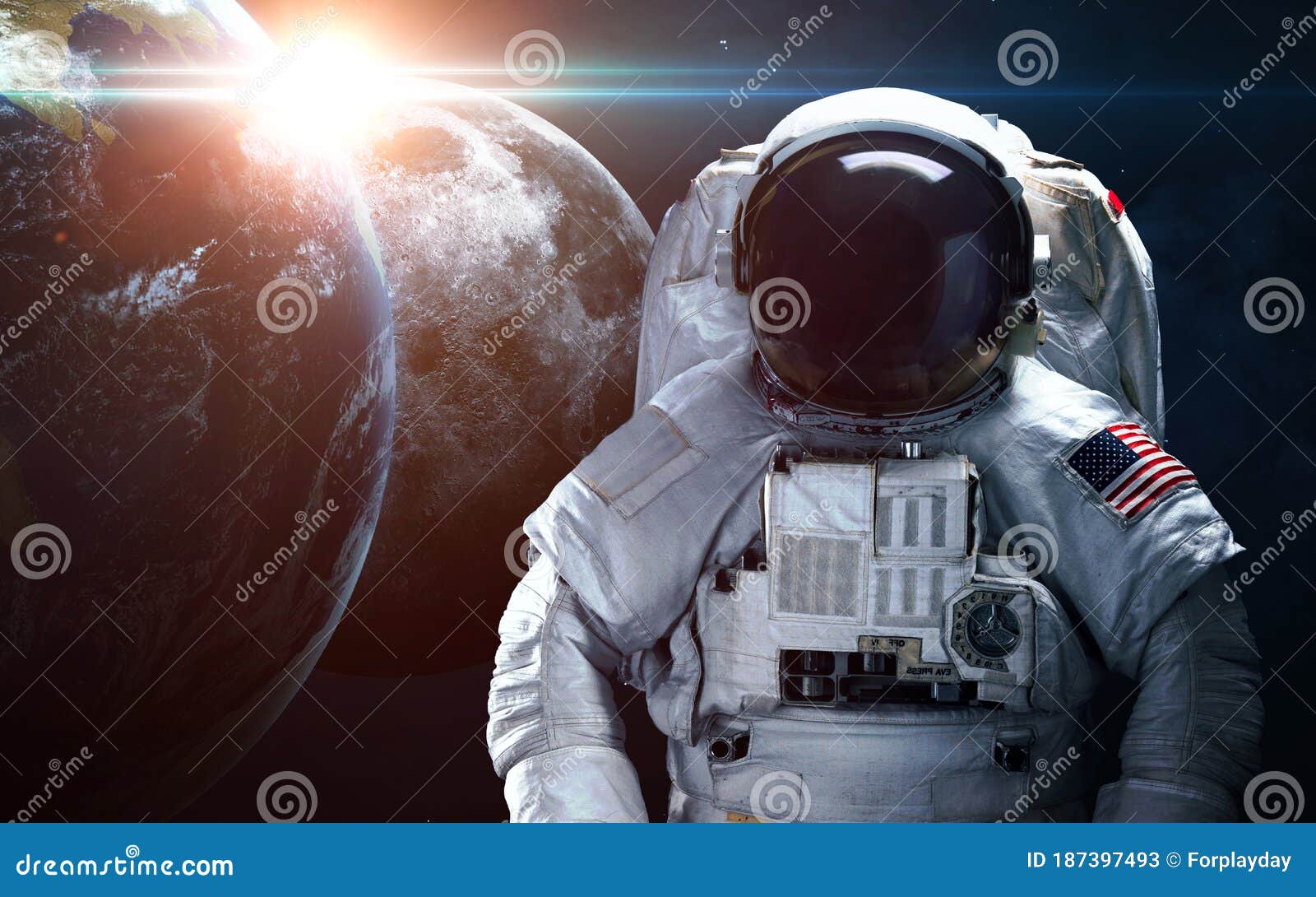 Astronaut in outer space stock image. Image of satellite - 187397493