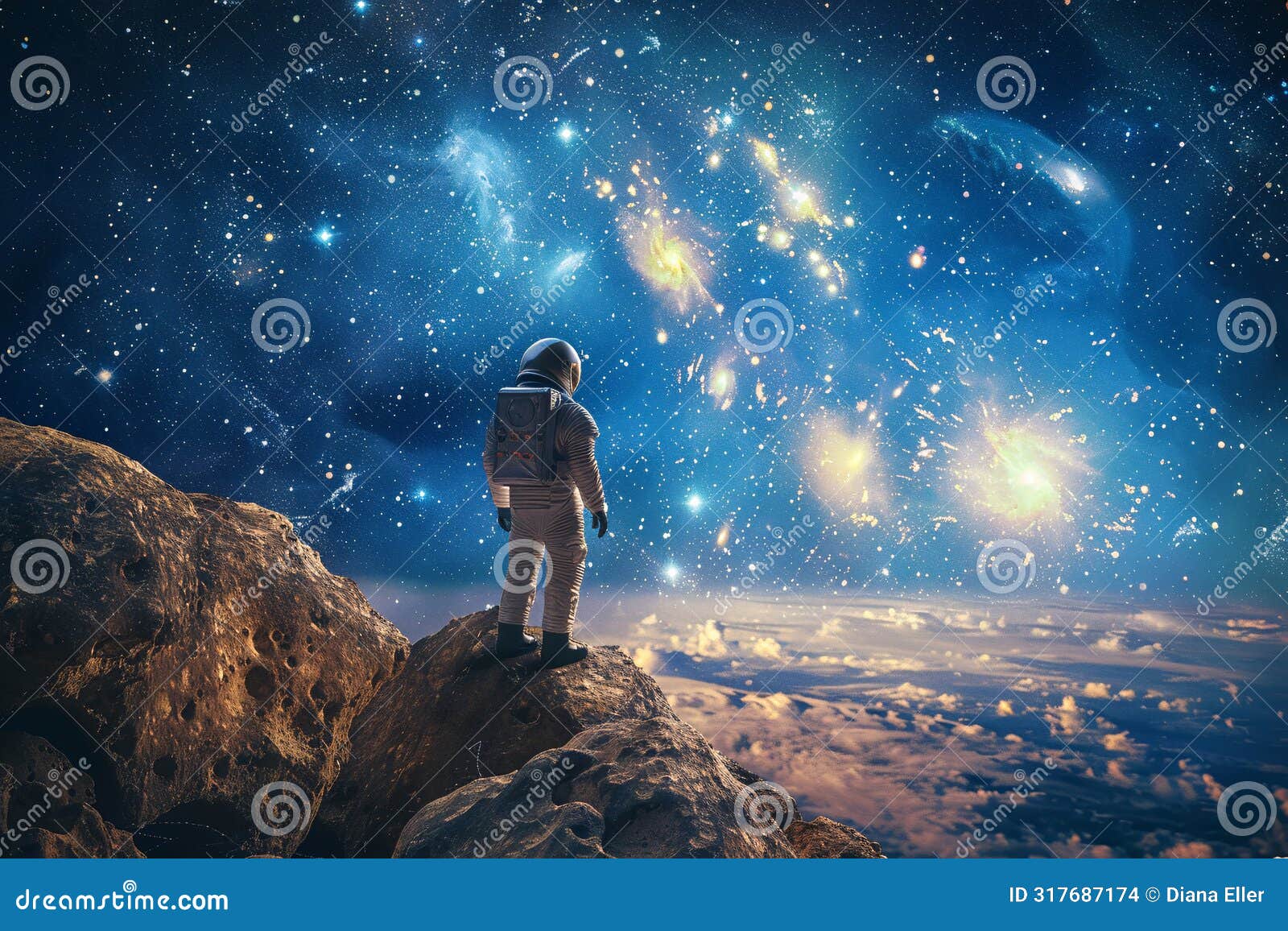 Astronaut in Outer Space Standing and Looking on Earth Stock ...