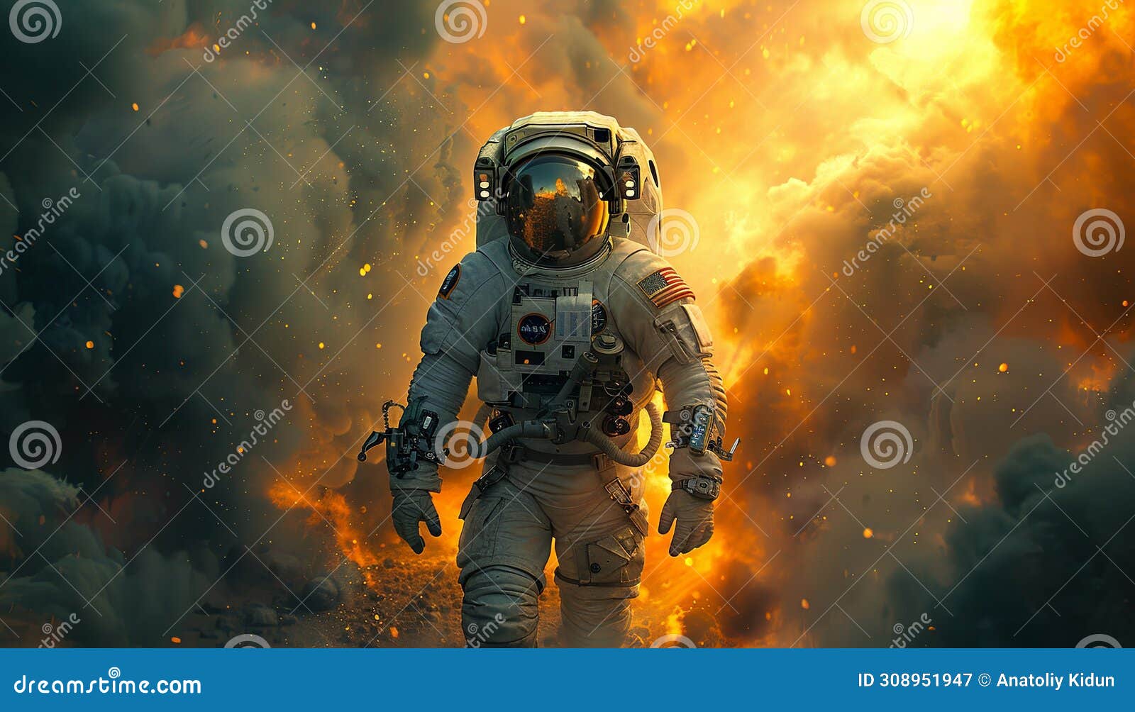 Astronaut in Outer Space, in the Style of Post-apocalyptic Backdrops ...