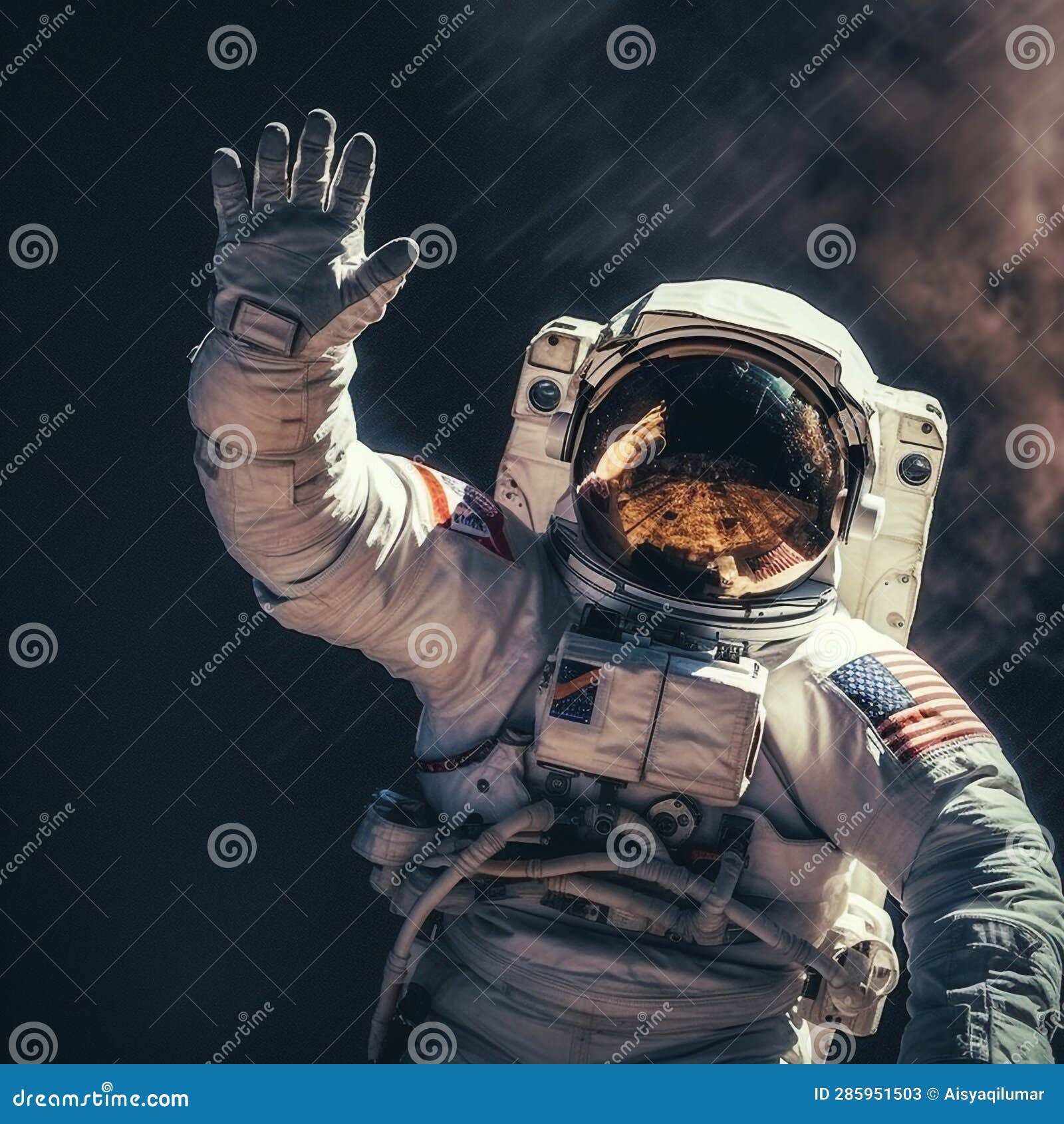 Astronaut in Outer Space Waving His Hand To the Camera. Stock ...