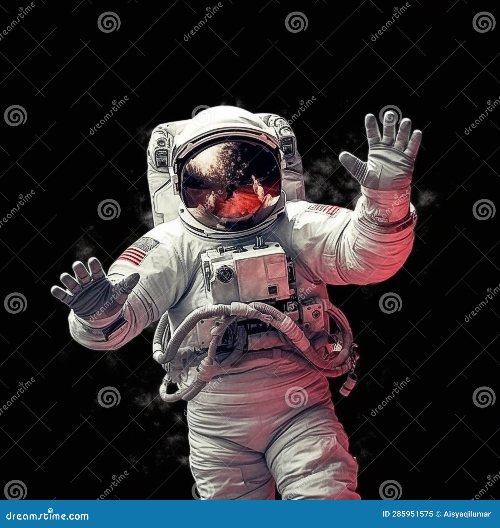 Astronaut in Outer Space Waving His Hand To the Camera. Stock ...