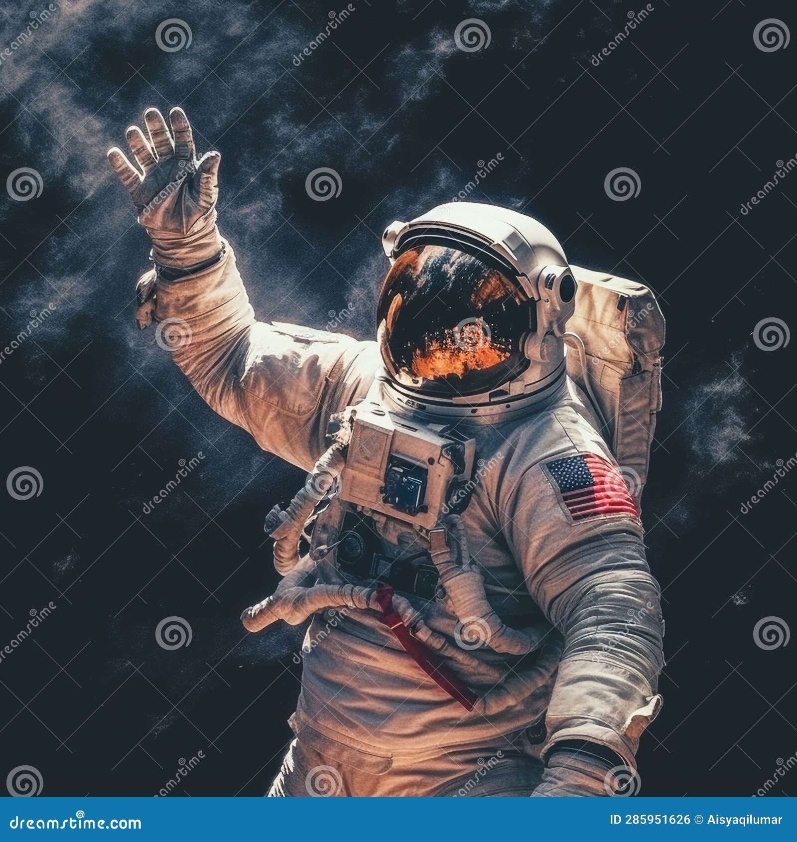 Astronaut in Outer Space Waving His Hand To the Camera. Stock ...