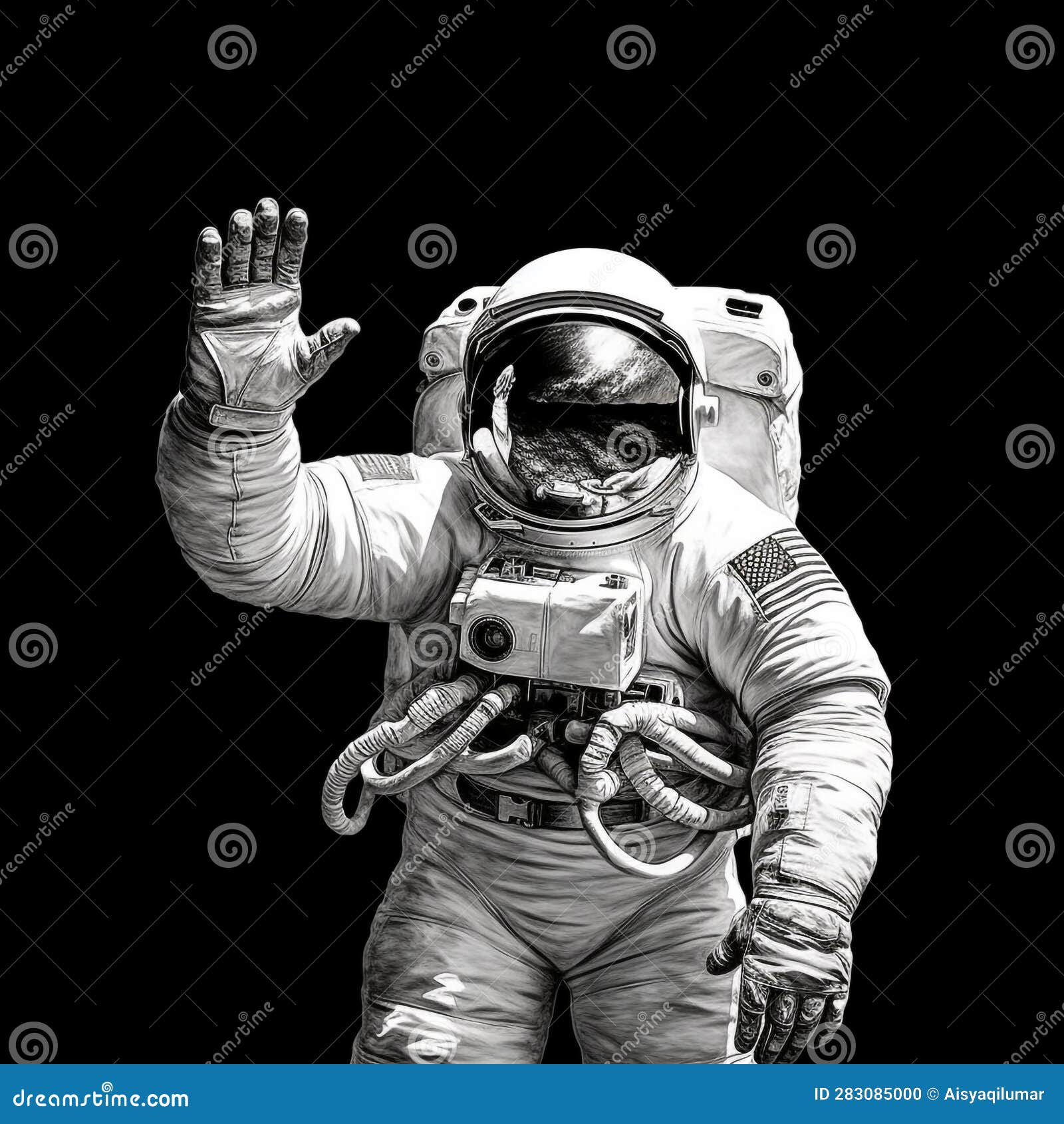 Astronaut in Outer Space Waving His Hand To the Camera. Stock ...