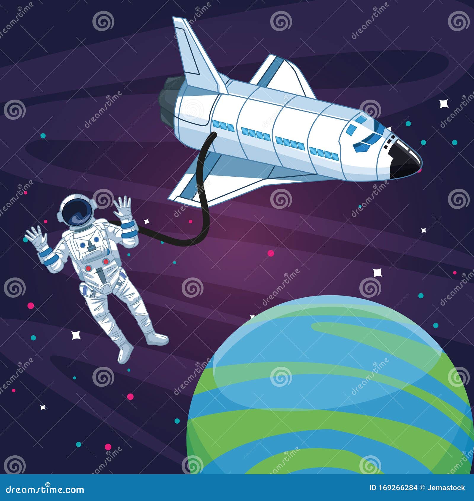 Astronaut Outside Spacecraft Space Exploration Stock Vector ...