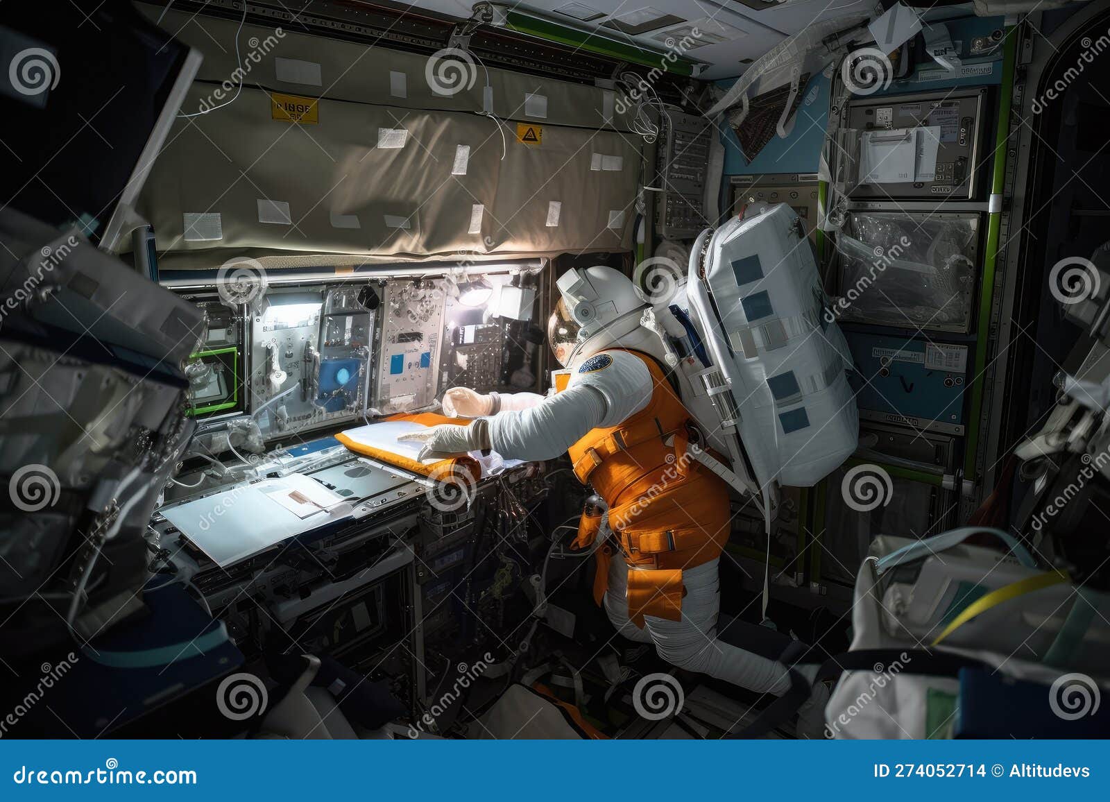 Astronaut Performing Emergency Medical Procedure in Space, Using ...