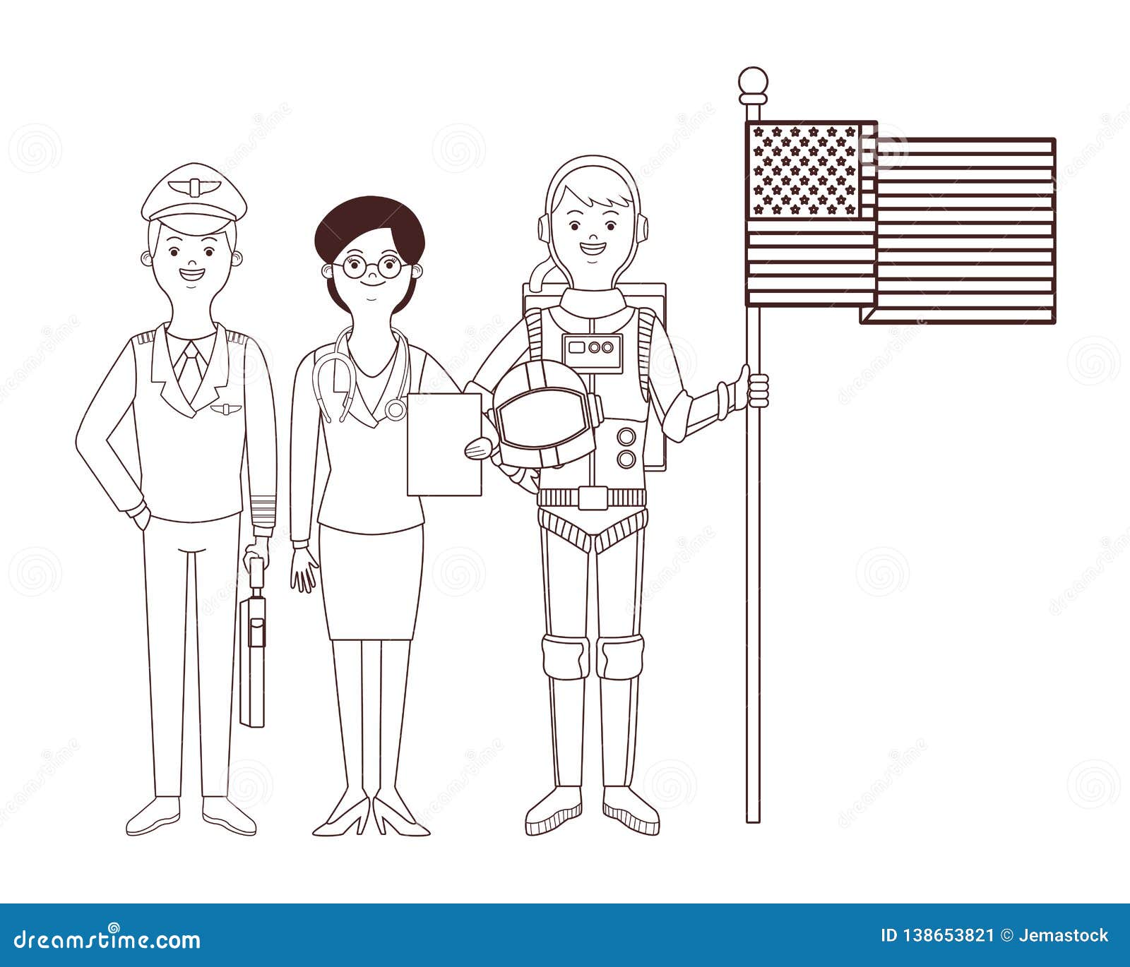 Astronaut pilot and doctor stock vector. Illustration of professional ...