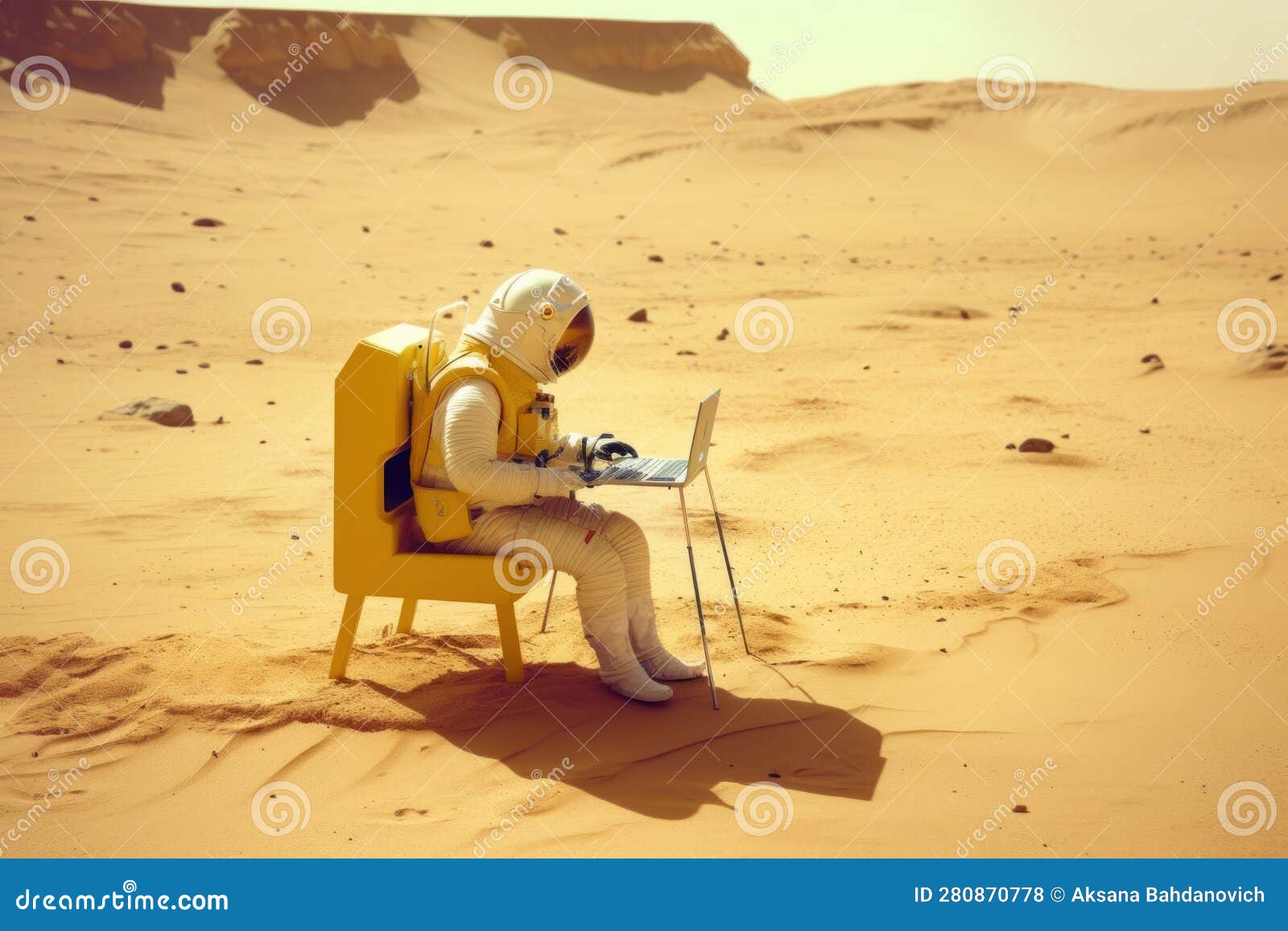Astronaut on the Planet Mars Works at a Computer Geneartive Ai Stock ...