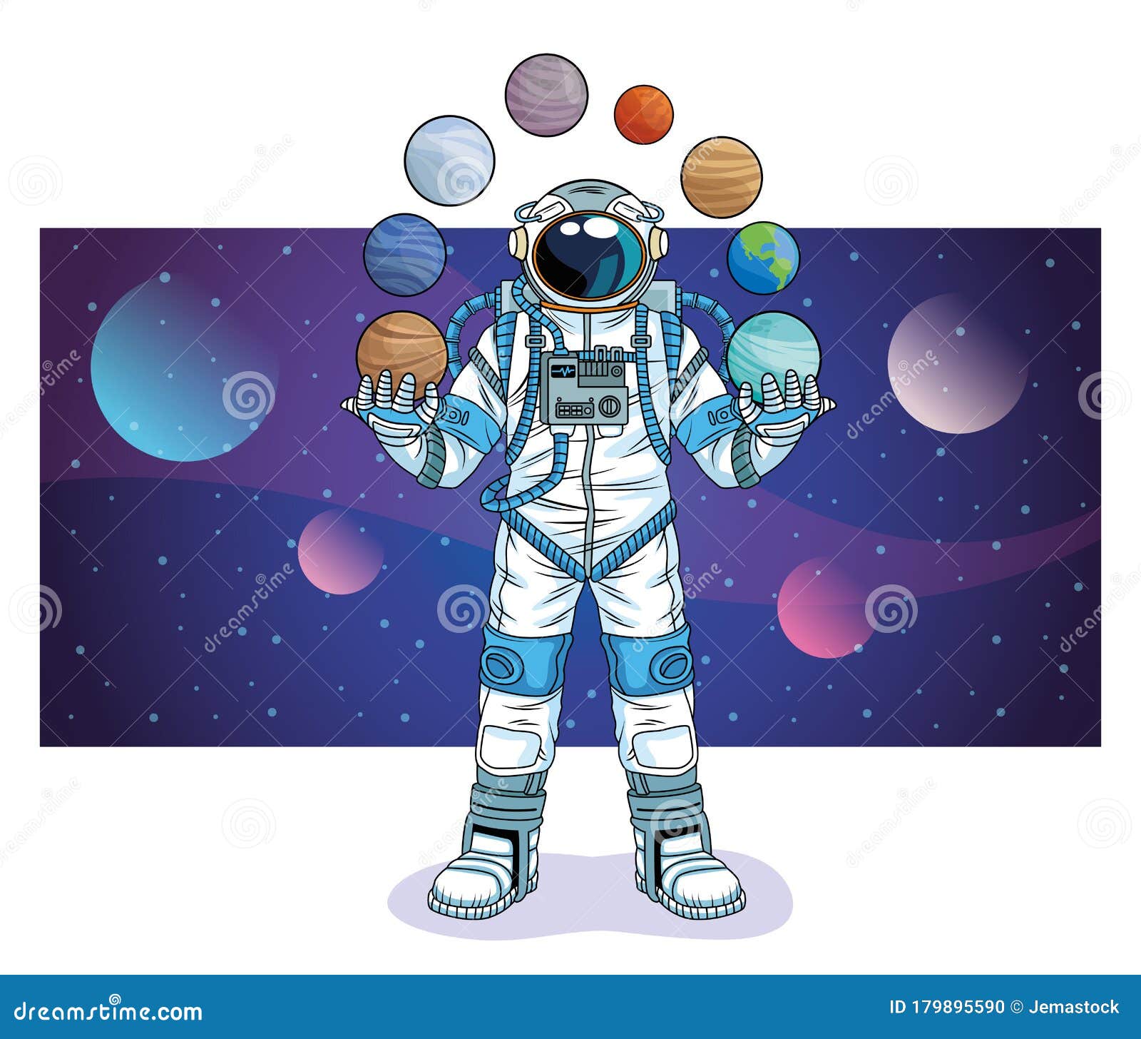 Astronaut with Planets in the Space Character Stock Vector ...