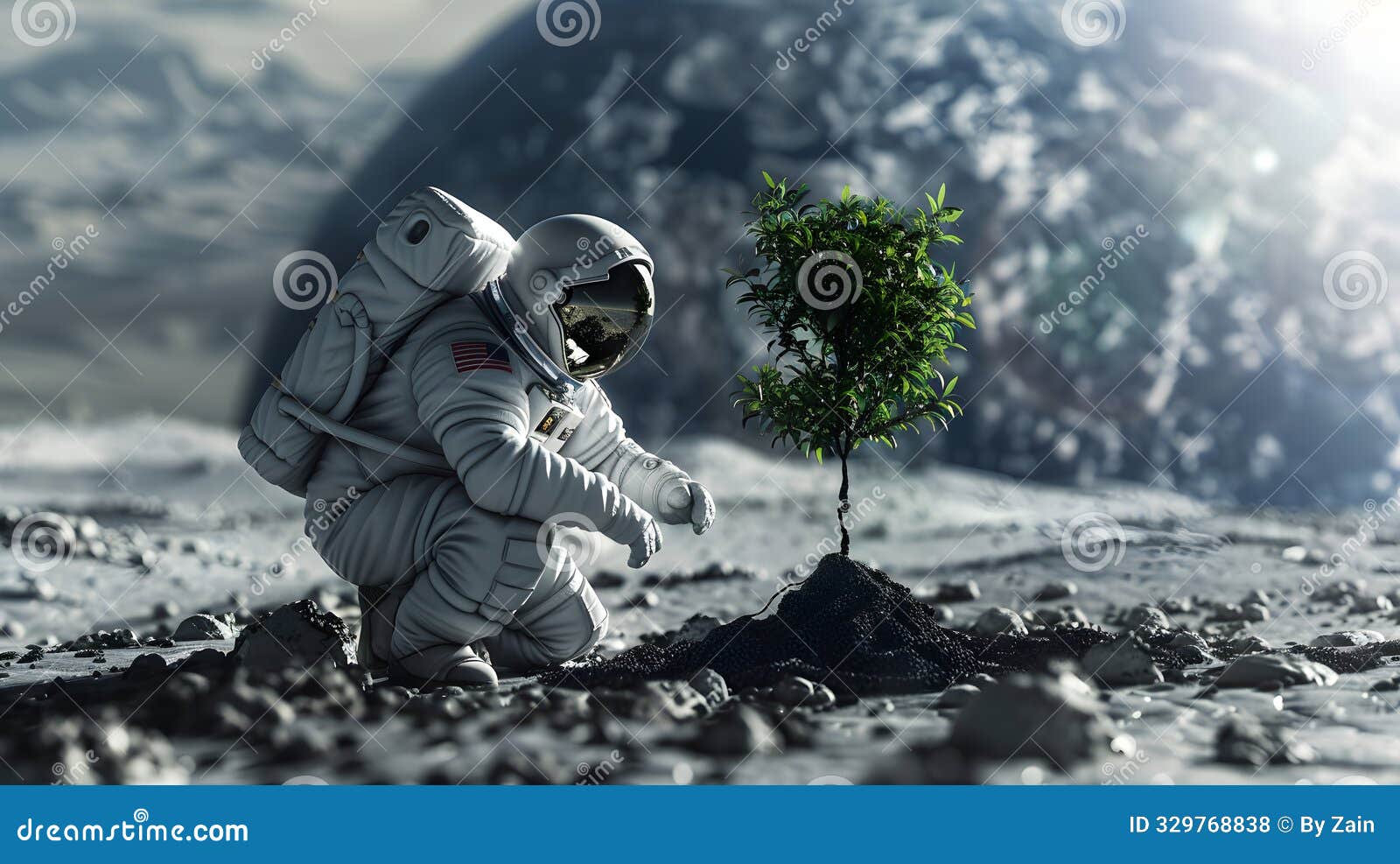 An Astronaut Planting a Tree on a Distant Planet Representing the ...