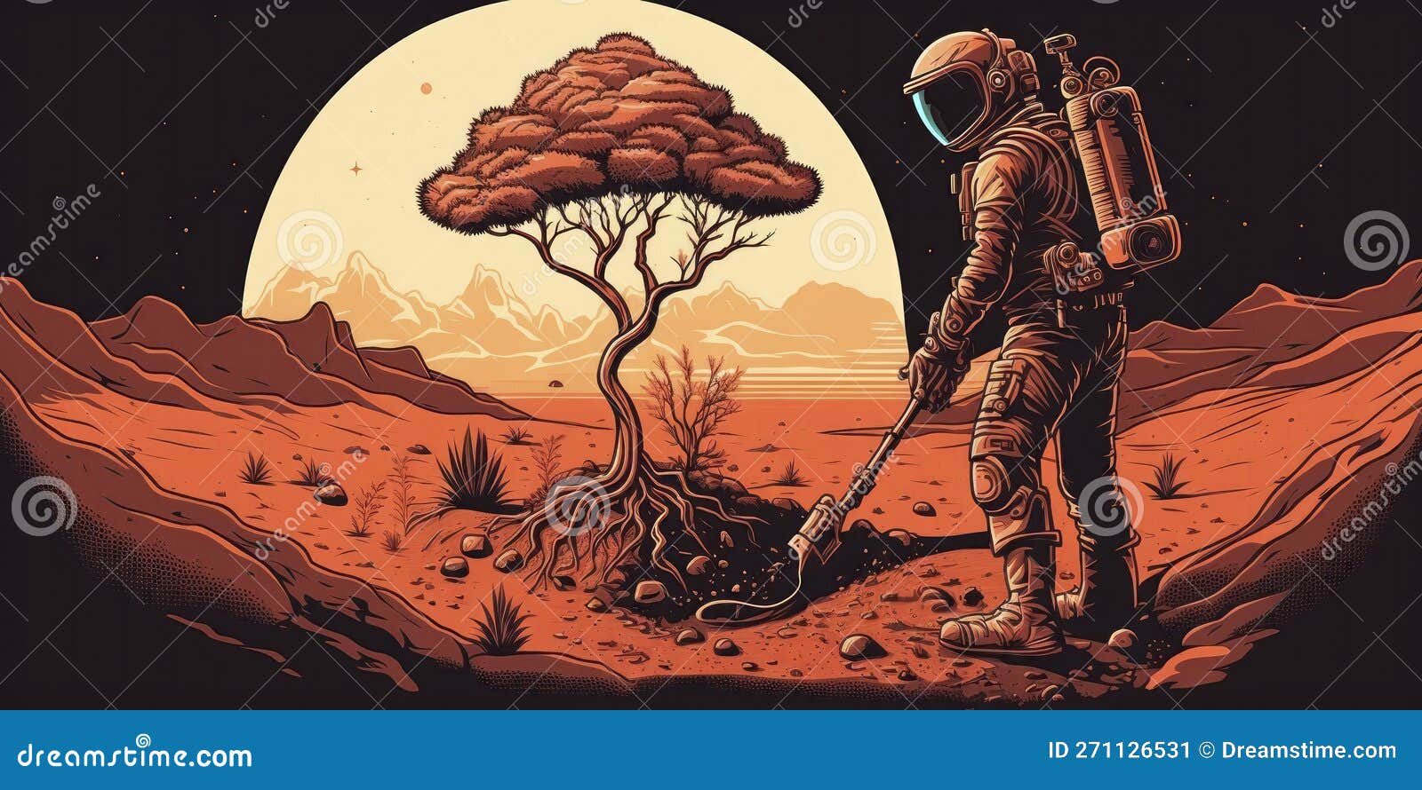 Astronaut Planting a Tree on Mars Stock Illustration - Illustration of ...