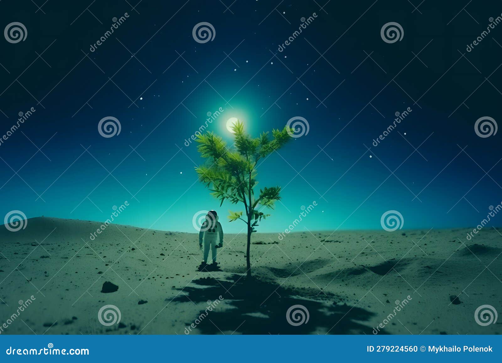 Astronaut Planting a Tree on the Moon or Mars. Neural Network AI ...