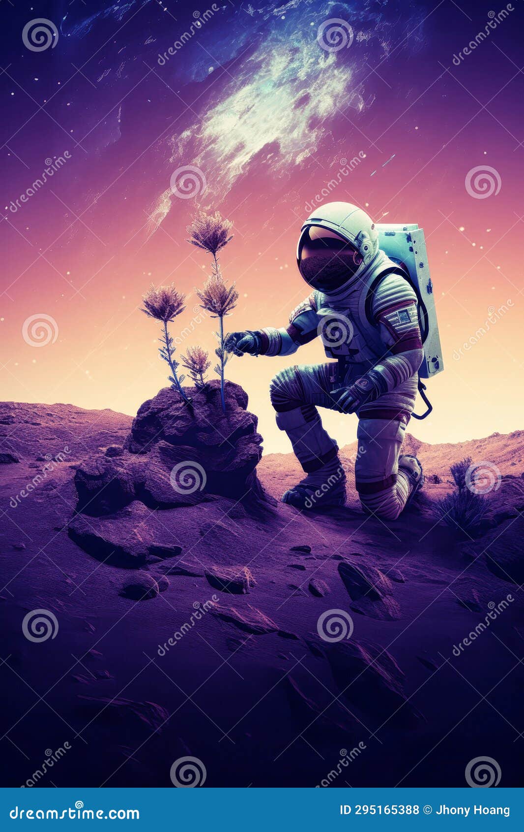 Astronaut Planting a Tree on Planet Mars. Generative AI Stock ...