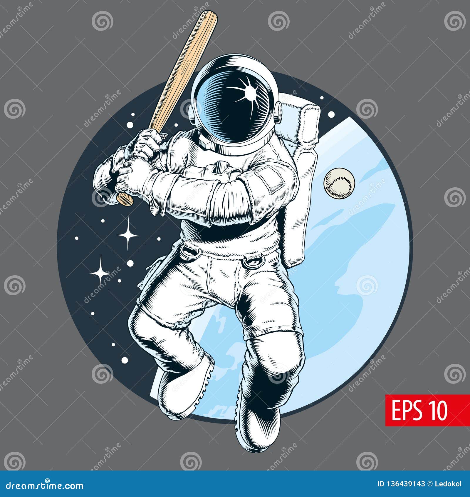 Astronaut Playing Baseball in Space. Vector Illustration Stock Vector ...