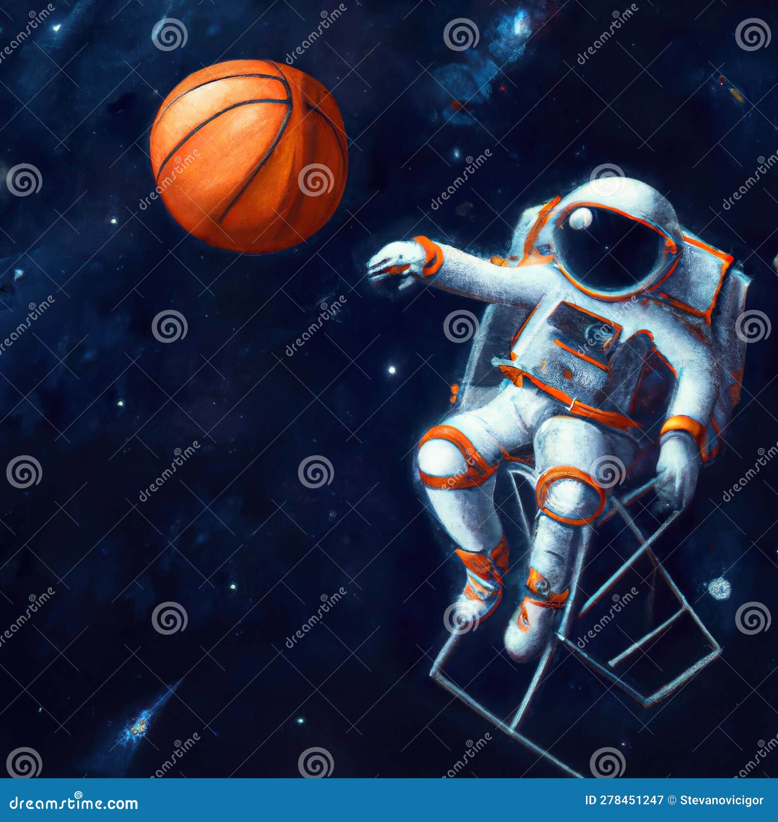 Astronaut Playing Basketball in Space, Generative Ai Stock Illustration ...