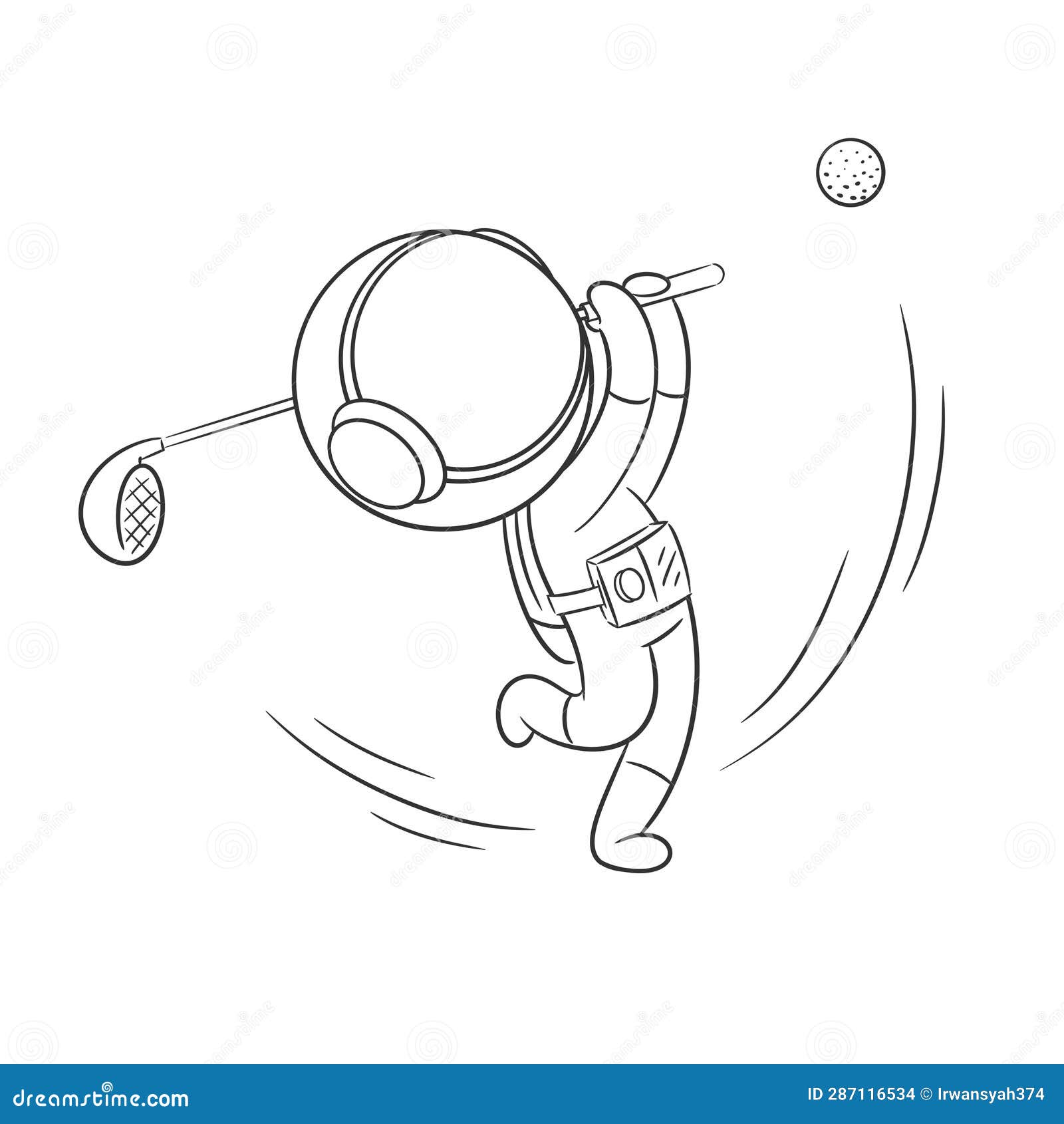 Astronaut is Playing Golf with a Passion for Coloring Stock Vector ...