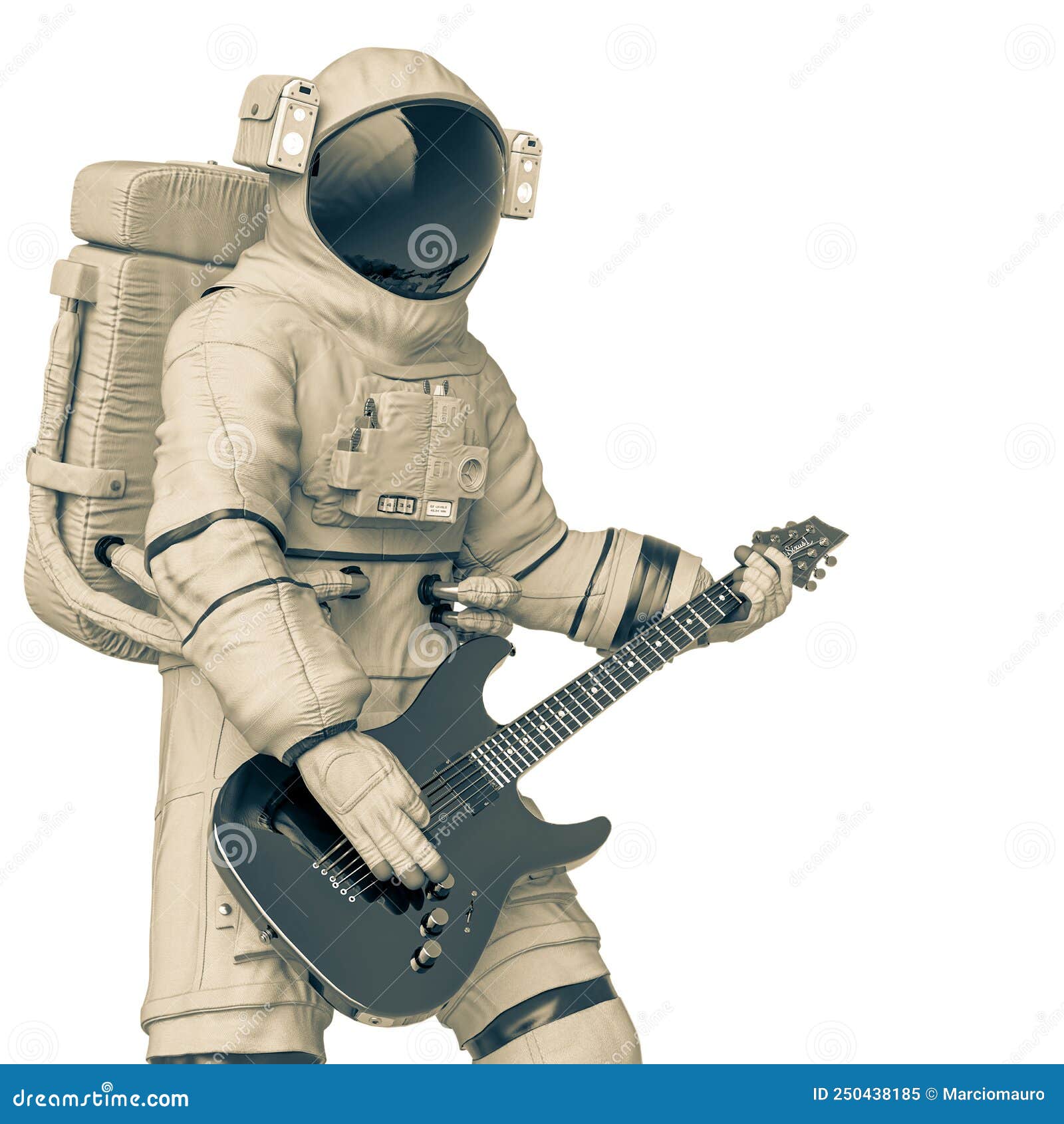 Astronaut playing guitar stock illustration. Illustration of play ...