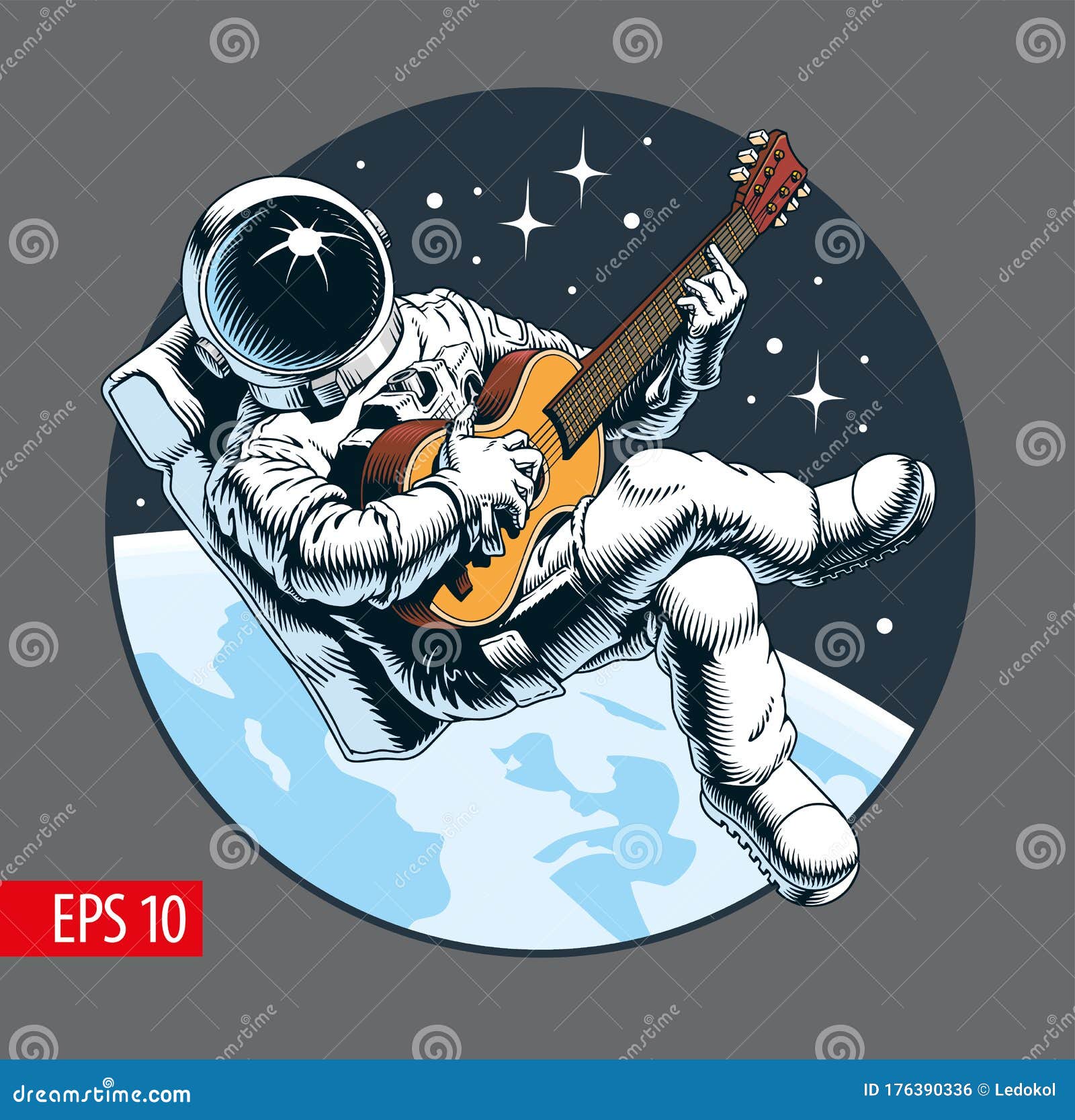 Astronaut Playing Guitar in Space. Space Tourist. Vector Illustration ...