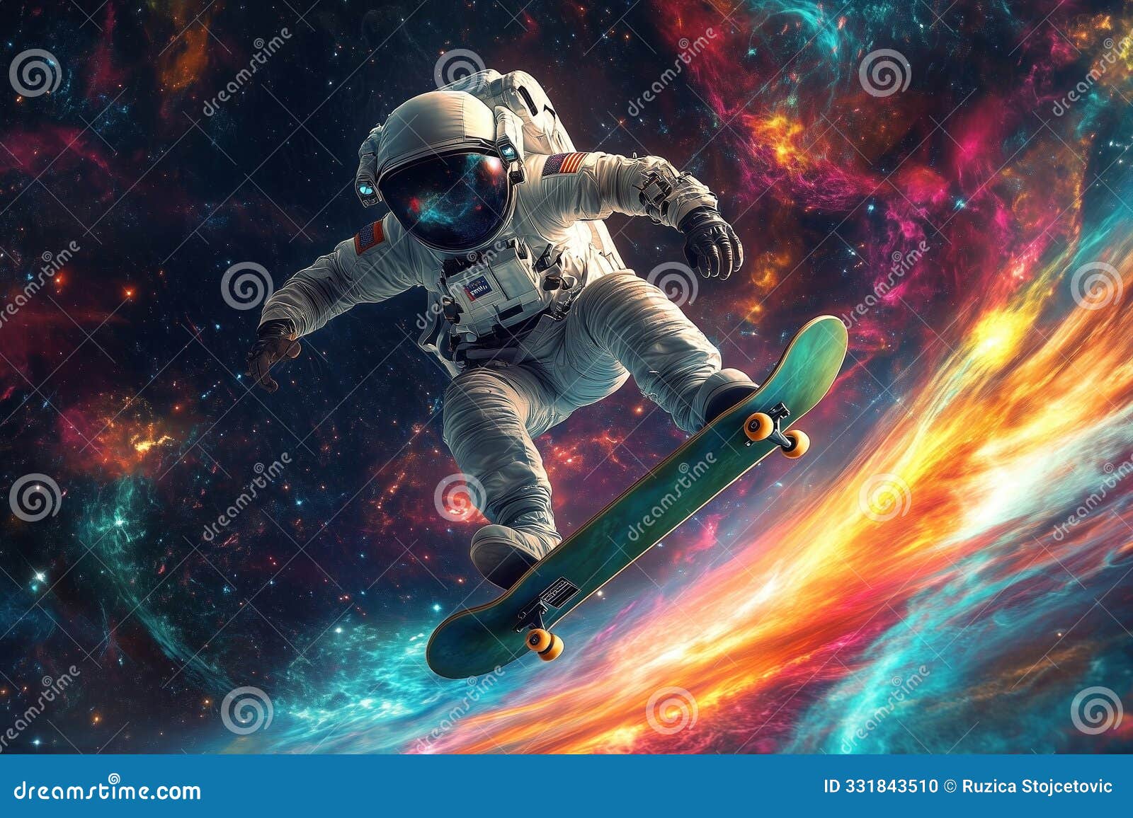 Astronaut Playing Skateboard in Space Ai Illustration Stock ...