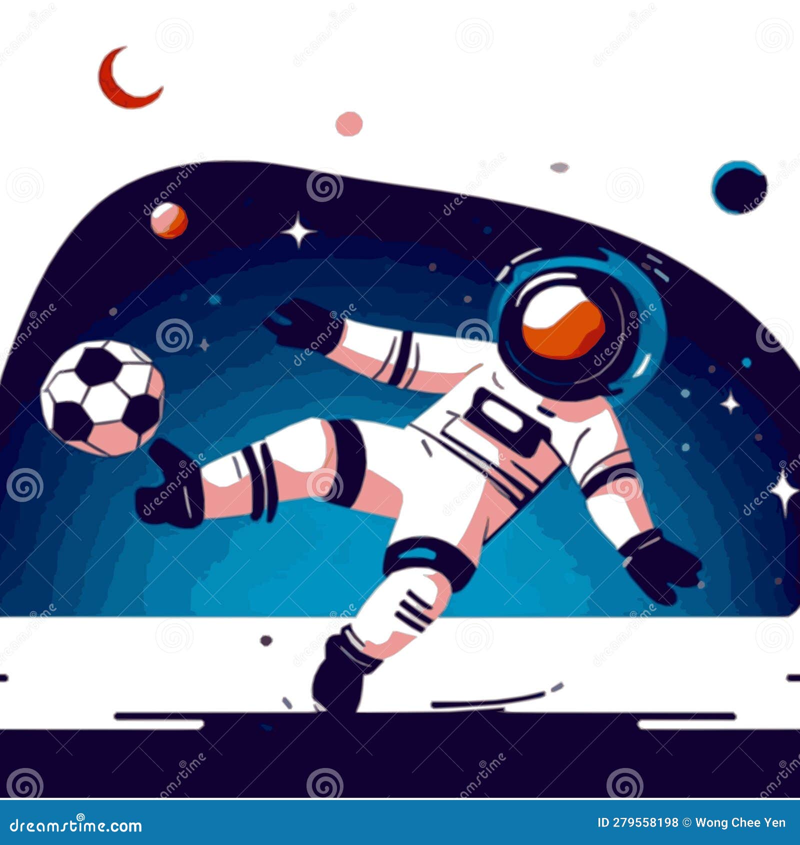 Astronaut Playing Soccer in Outer Space Vector Graphics Stock ...