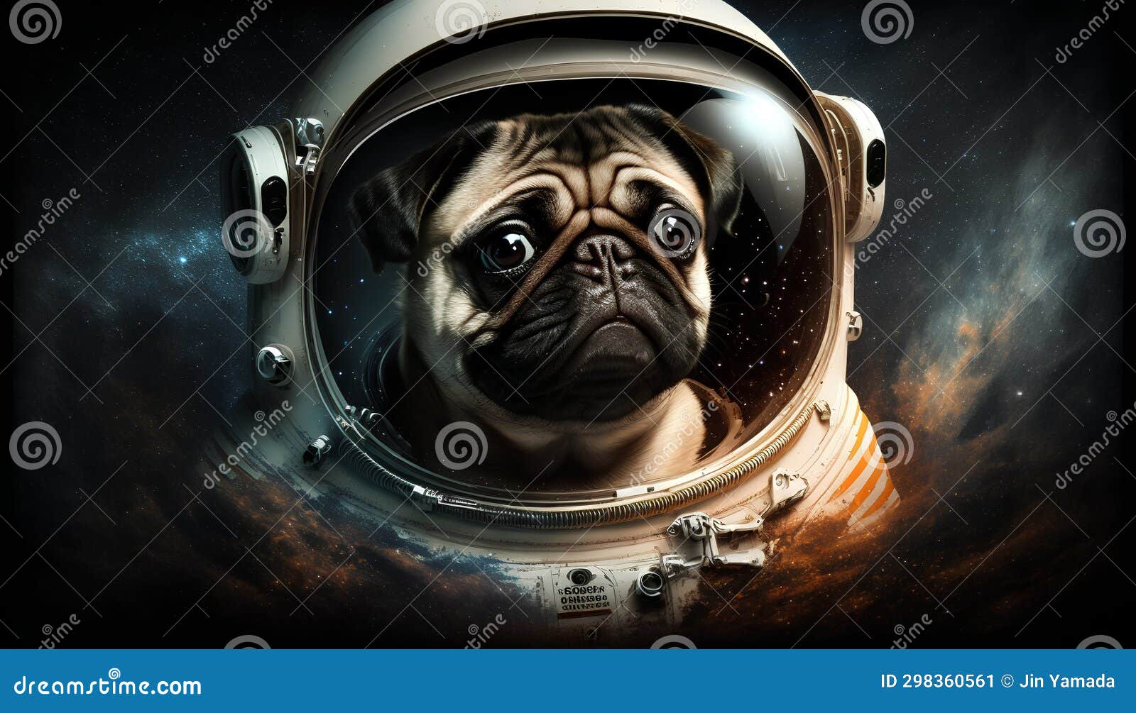 Astronaut Pug Dog in Space with Starry Background. Stock Illustration ...