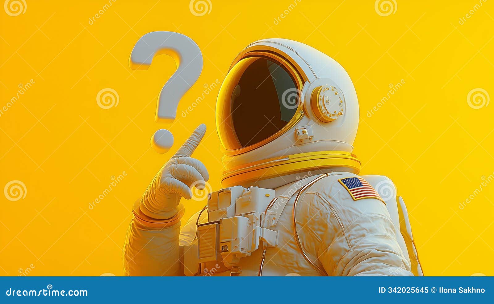 Astronaut with a Question Mark Above the Helmet Pointing Up Stock ...