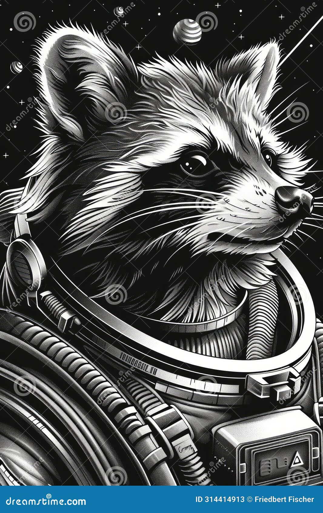 Astronaut Racoon in Space Suit Against Starry Cosmos Background Stock ...