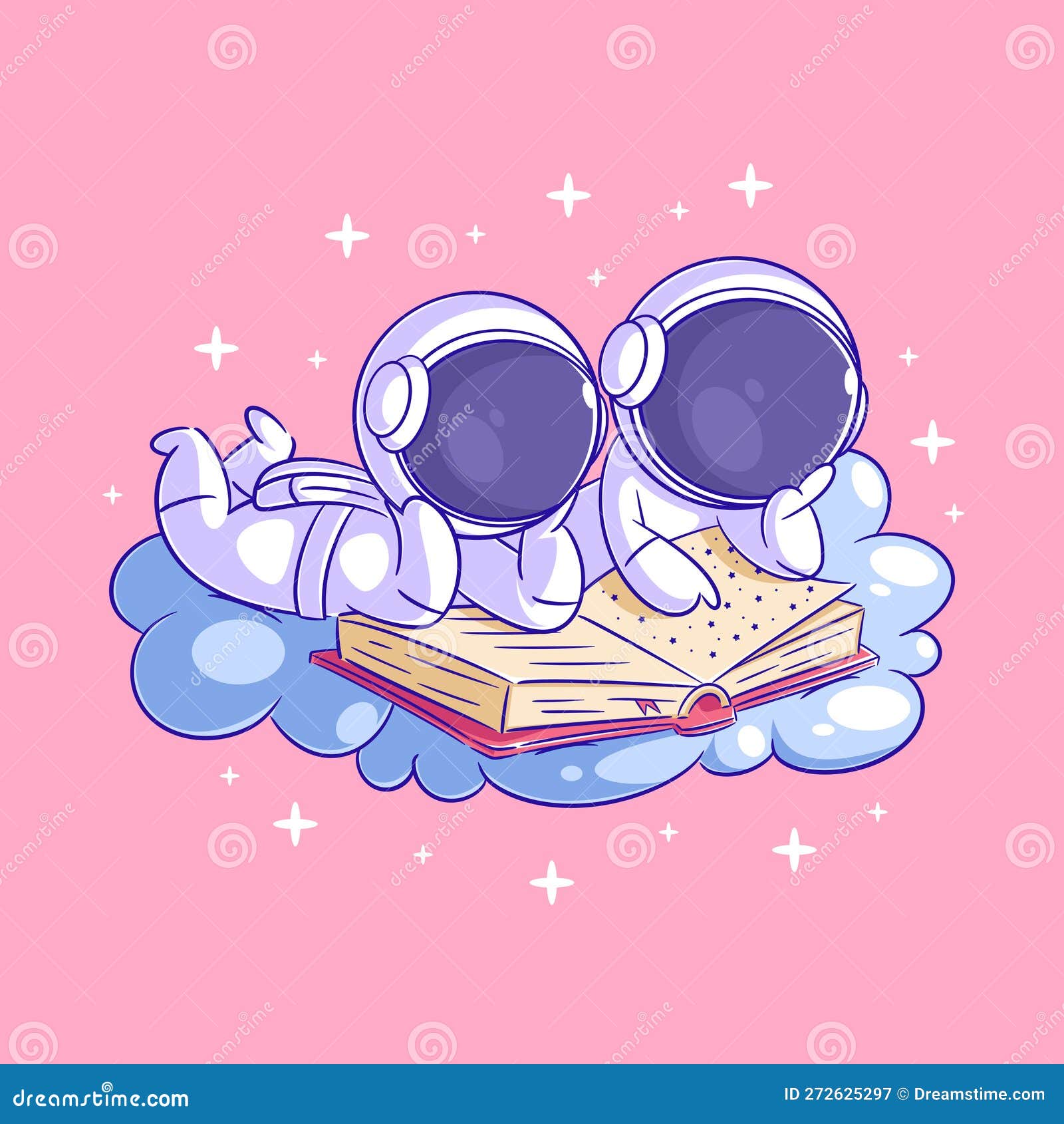 Astronaut is Reading a Book with Friends Stock Vector - Illustration of ...