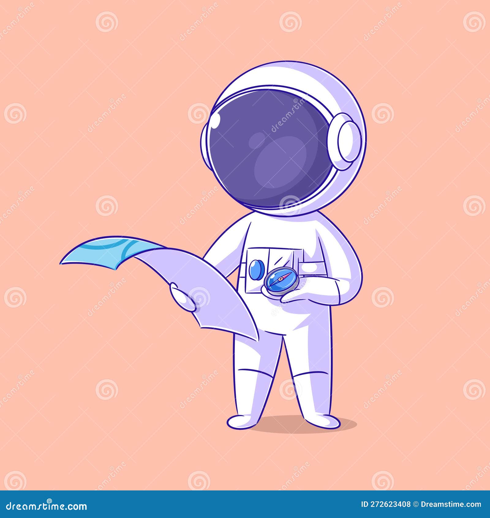 Astronaut Reading a Map and Carrying a Compass Stock Vector ...